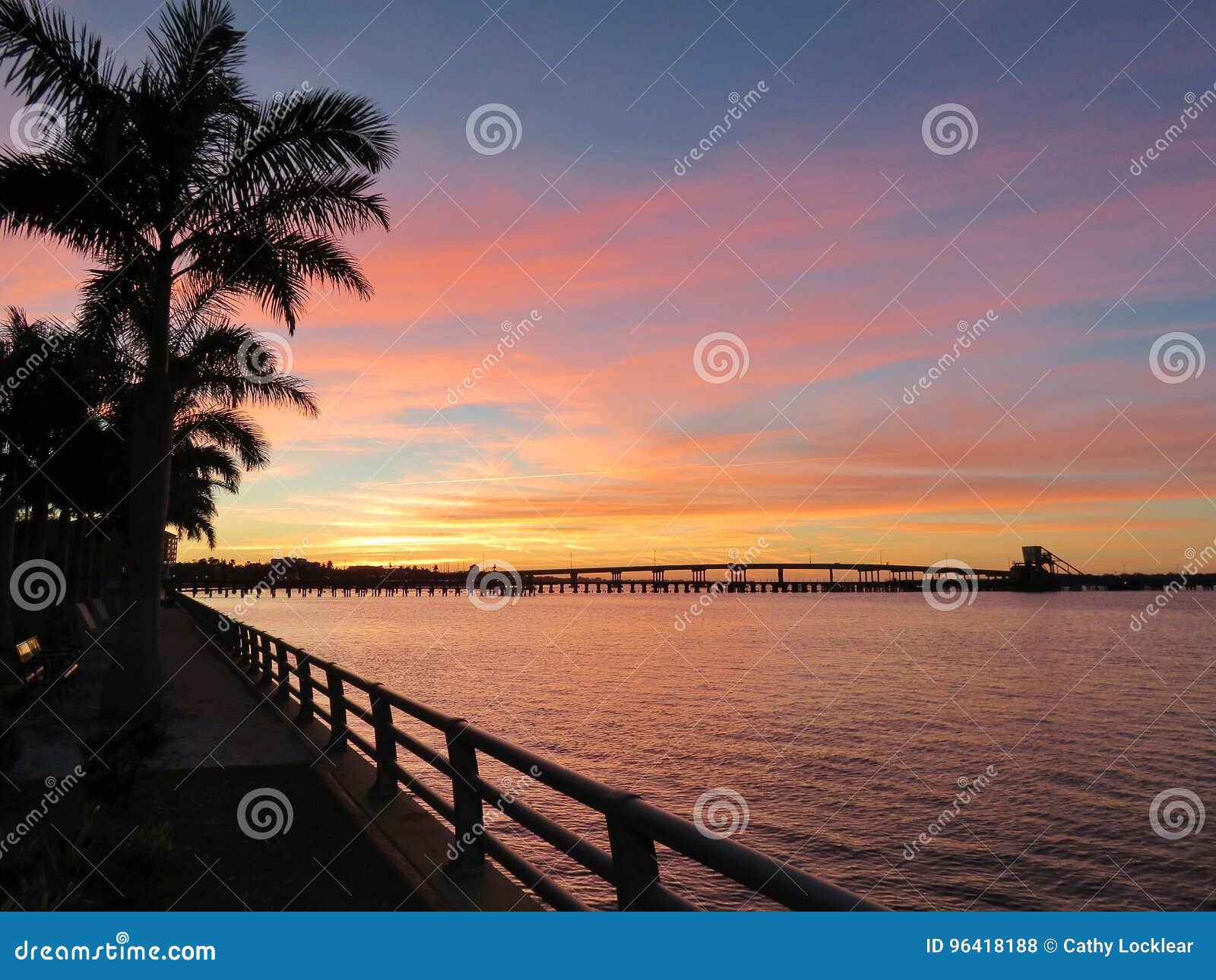 Bridge Over the Manatee River at Sunset Stock Photo - Image of trees ...