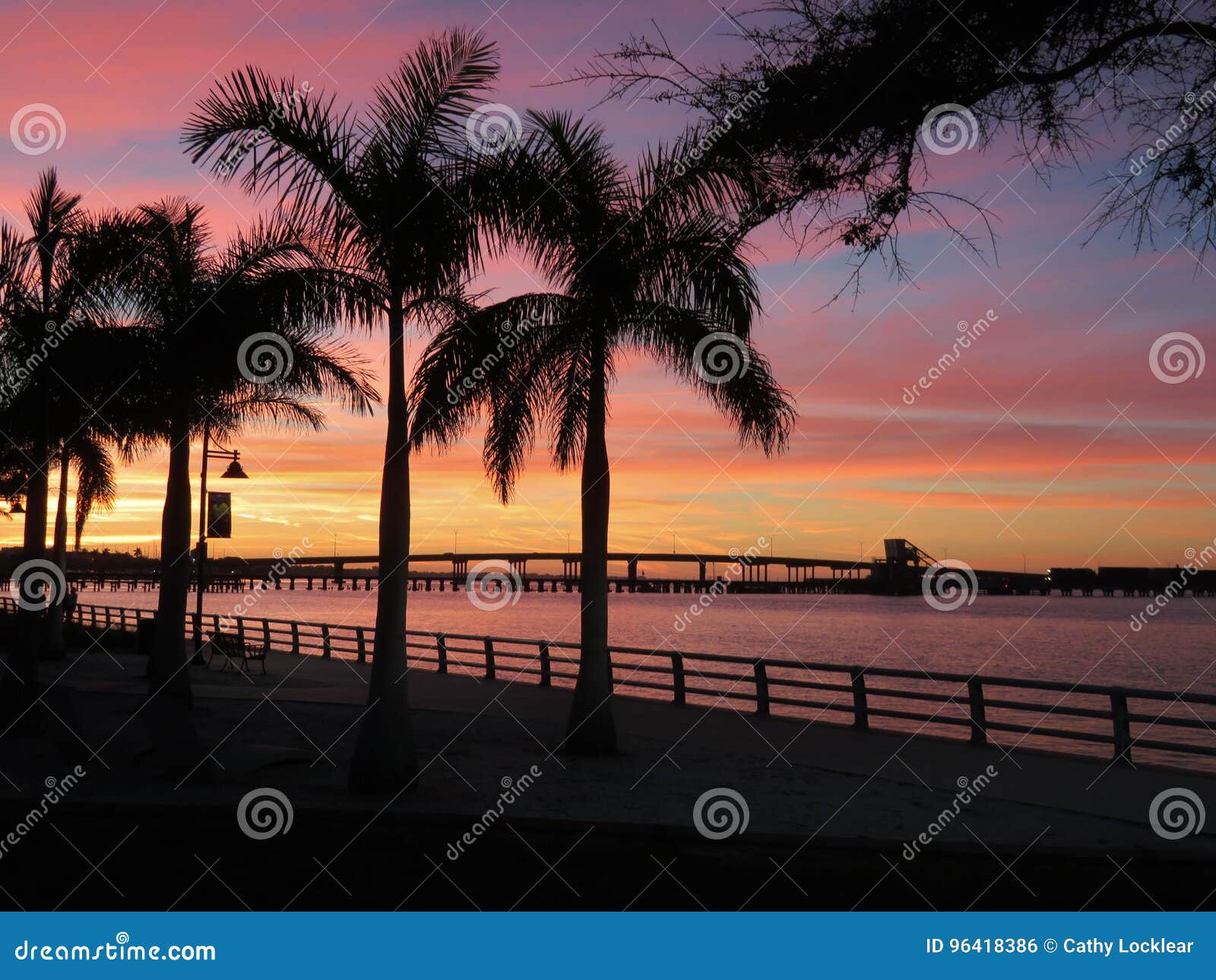 Bridge Over the Manatee River at Sunset Stock Photo - Image of ...