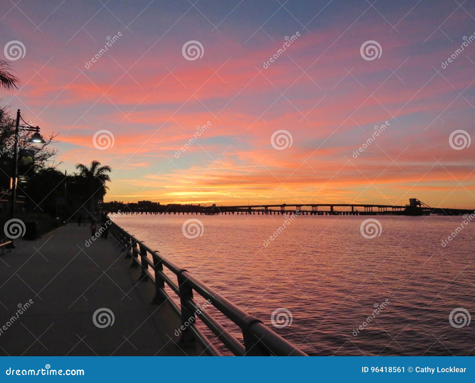 Bridge Over the Manatee River at Sunset Stock Image - Image of ...