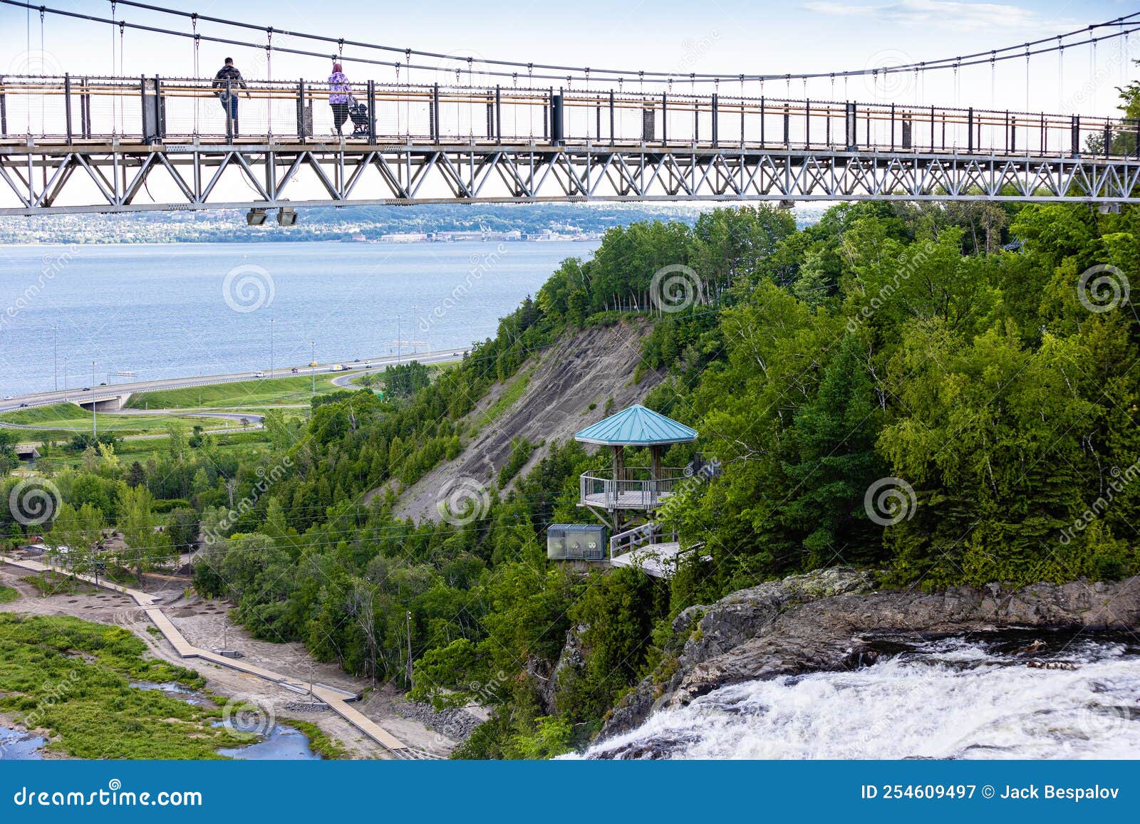 Bridge Over Mont Morency Water Fall. Stock Image - Image of building ...