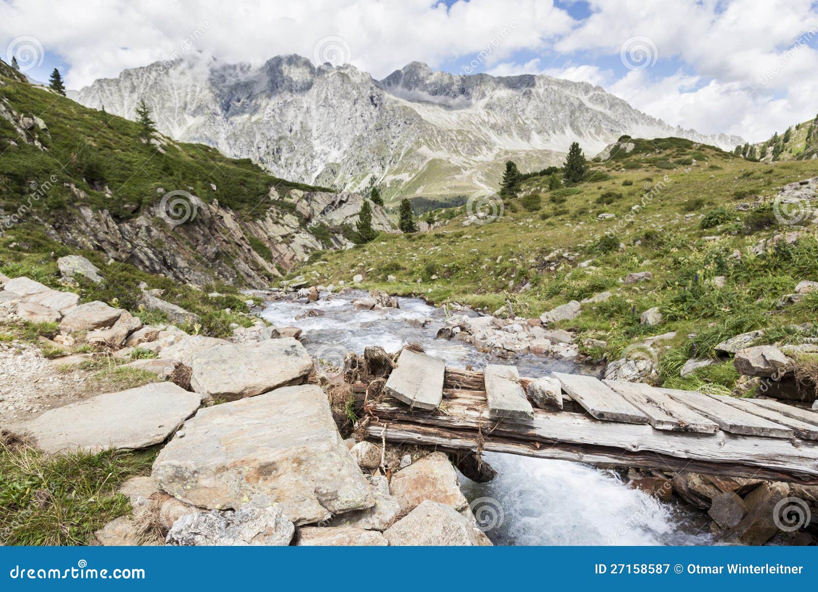 Bridge Over Mountain Creek in Alps. Stock Image - Image of peaks, range ...