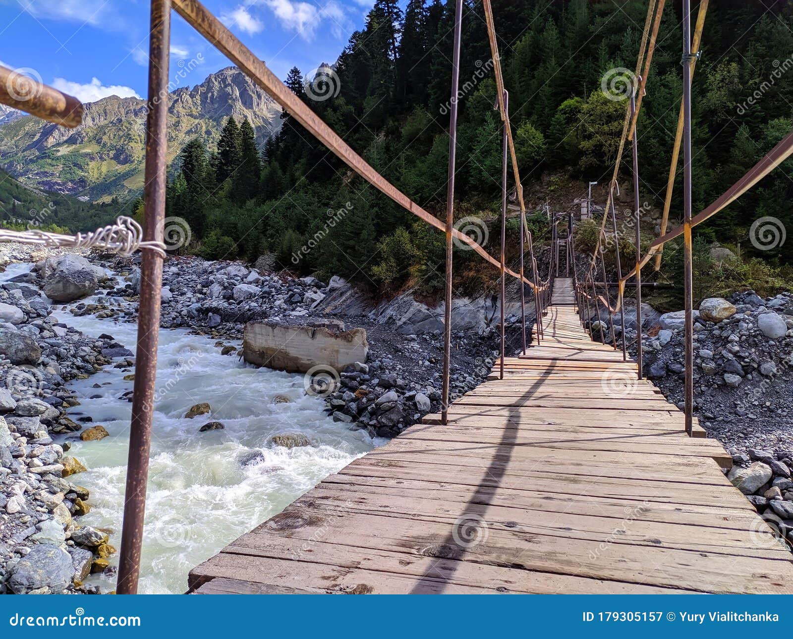 A Bridge Over a Mountain River Stock Image - Image of path, adventure ...