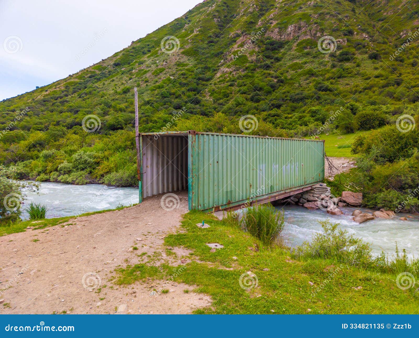 Bridge Over Mountain River Made of Freight Container Stock Image ...