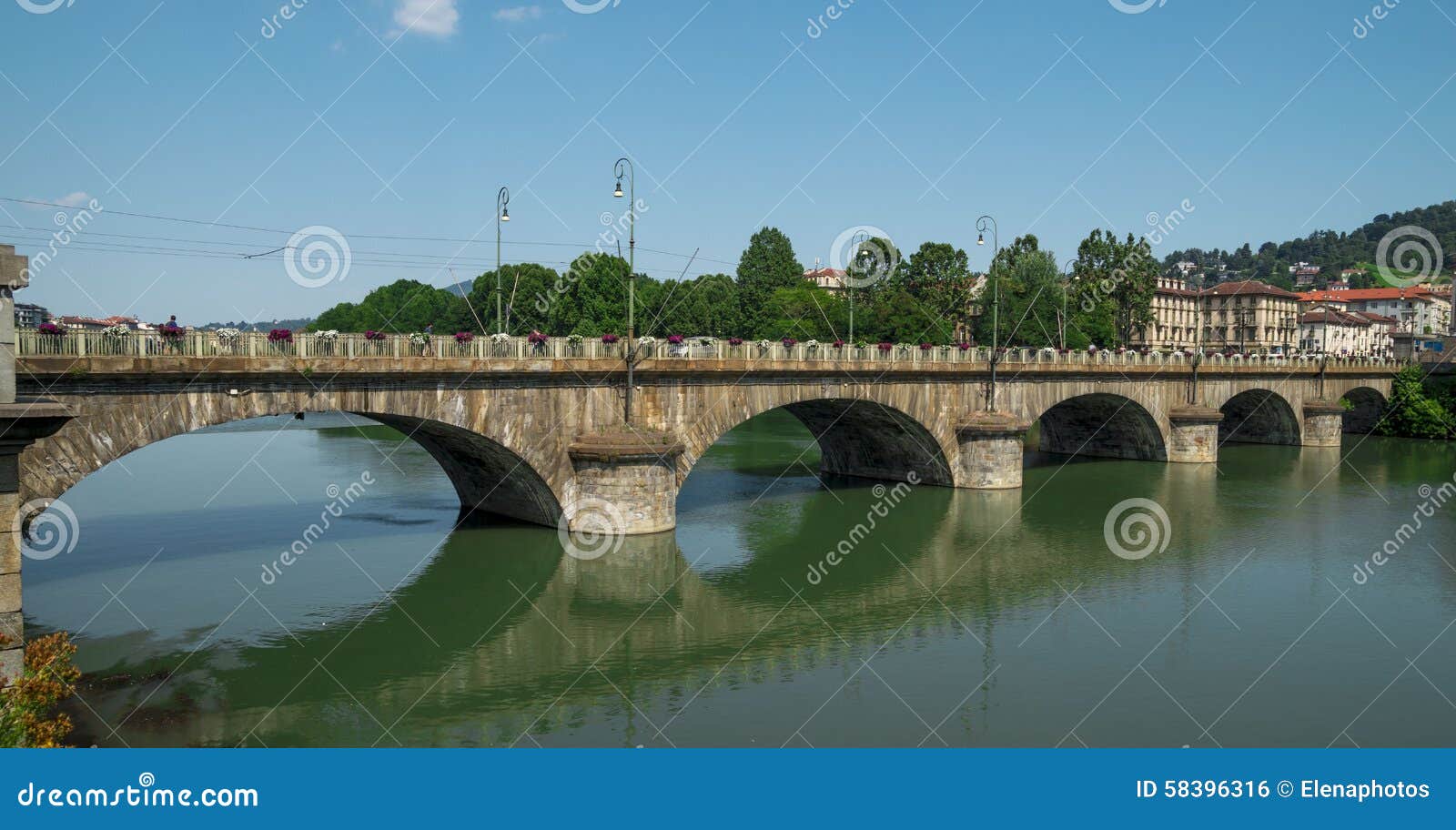 Bridge Over Po River in Turin Stock Photo - Image of piemonte, flowers ...