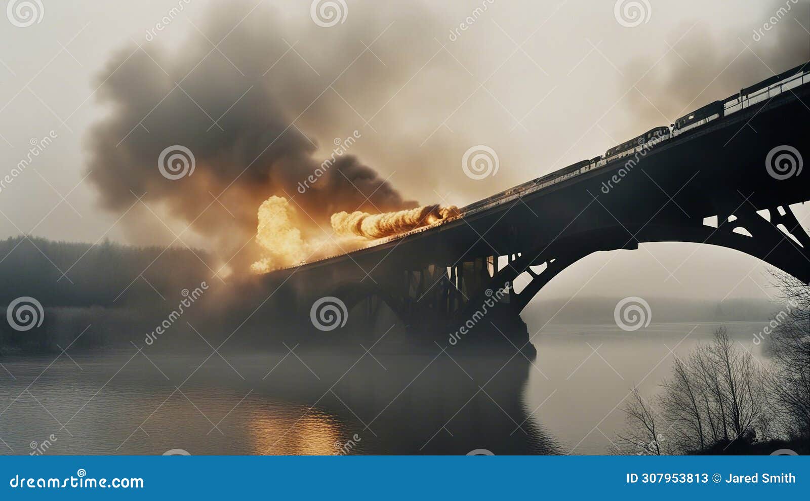 Bridge Over the River _ a Burning Train on Fire, Exploding, that ...