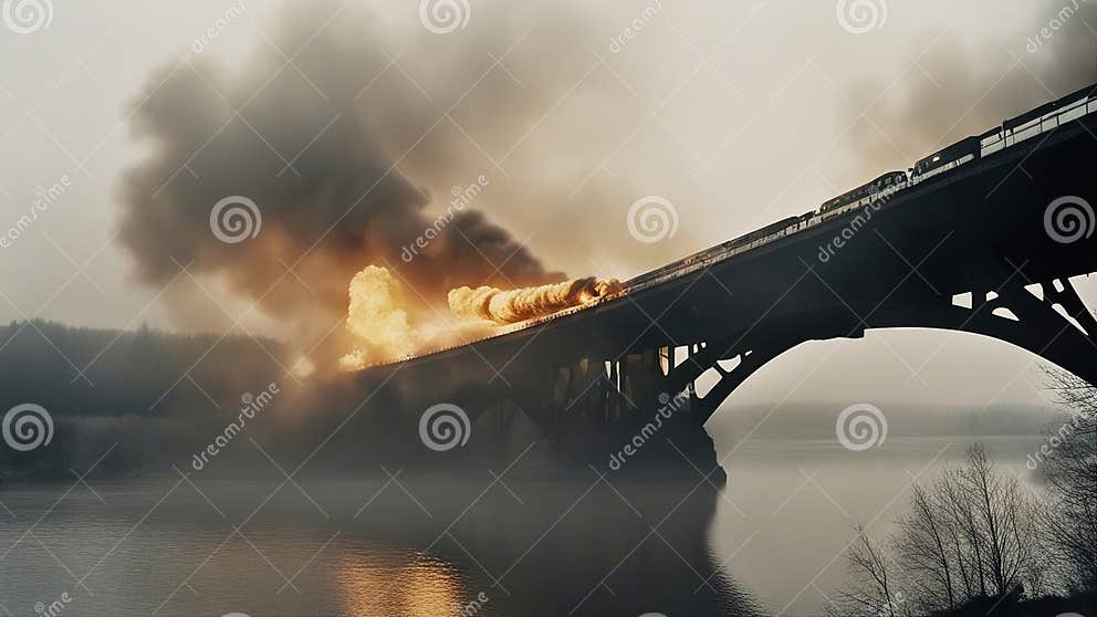 Bridge Over the River _ a Burning Train on Fire, Exploding, that ...