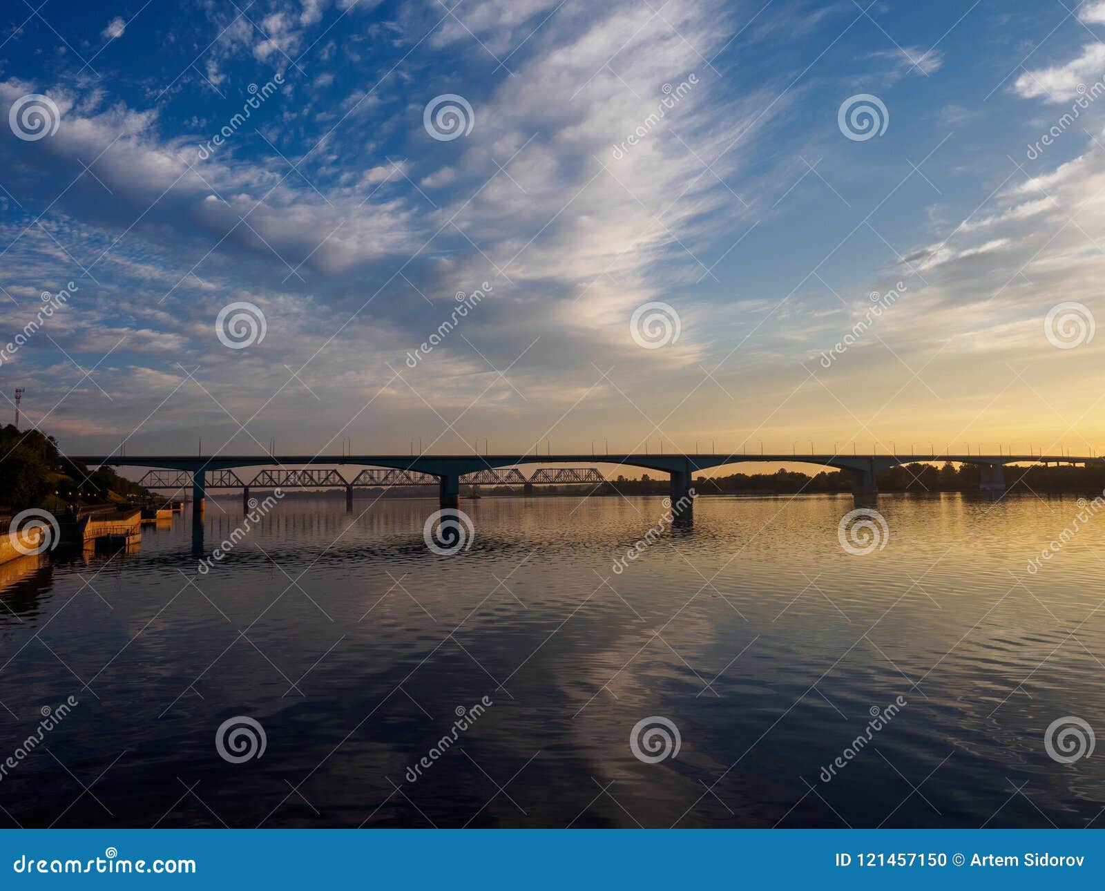 The Bridge Over the River at Dawn. Stock Photo - Image of coast ...