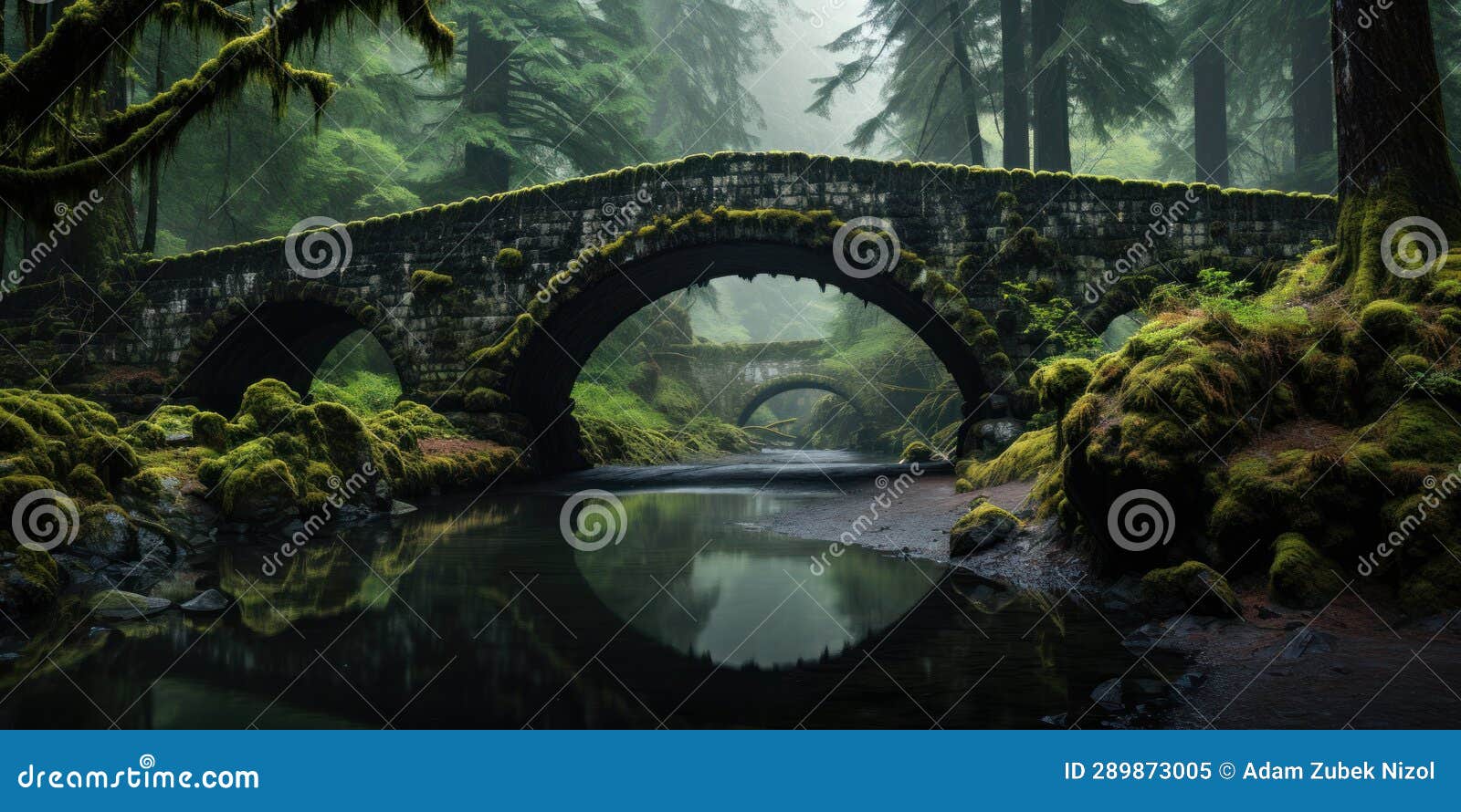 A Bridge Over a River in a Forest Stock Illustration - Illustration of ...