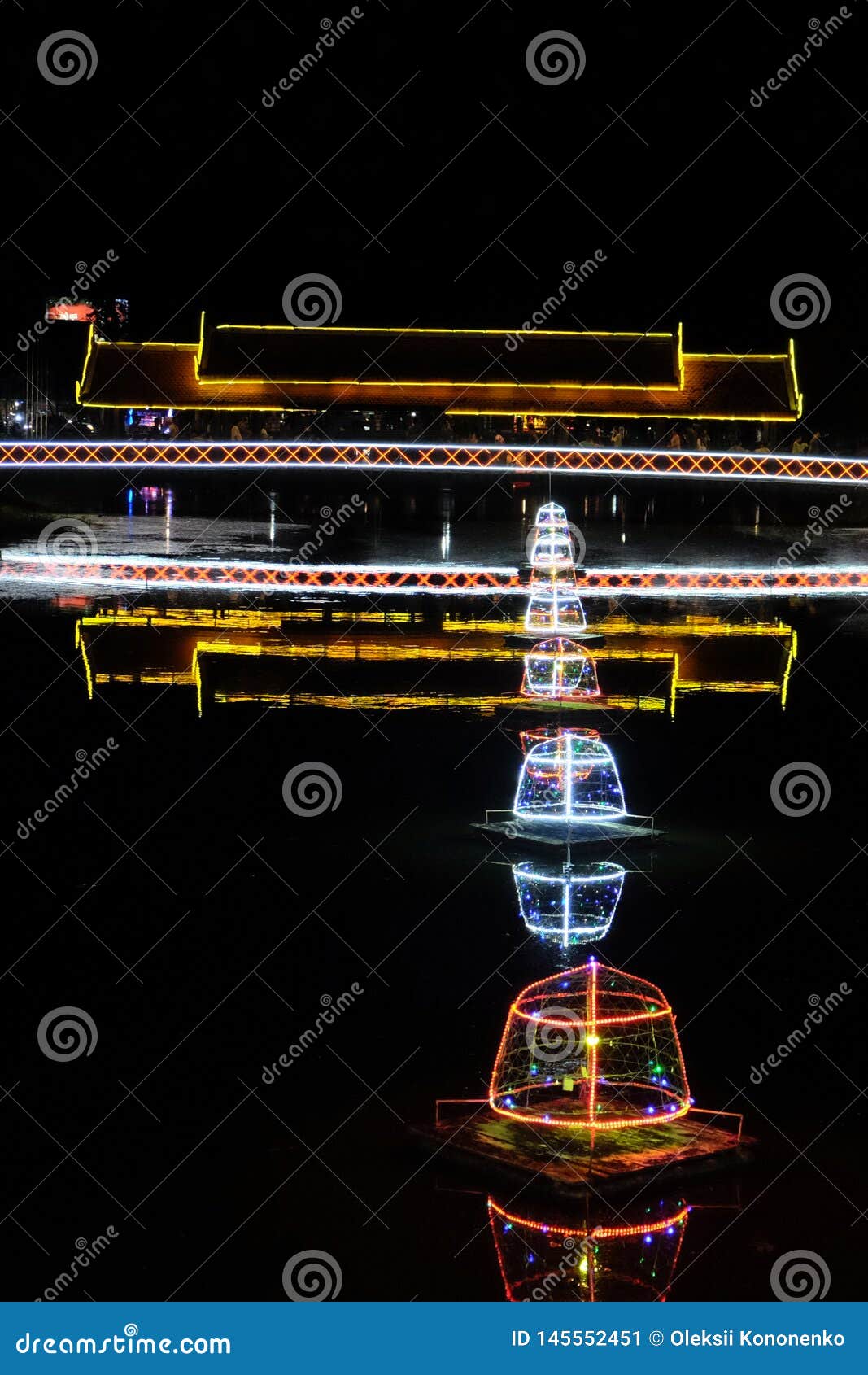 Bridge Over the River Lit by Night Lights, Illumination Stock Image ...