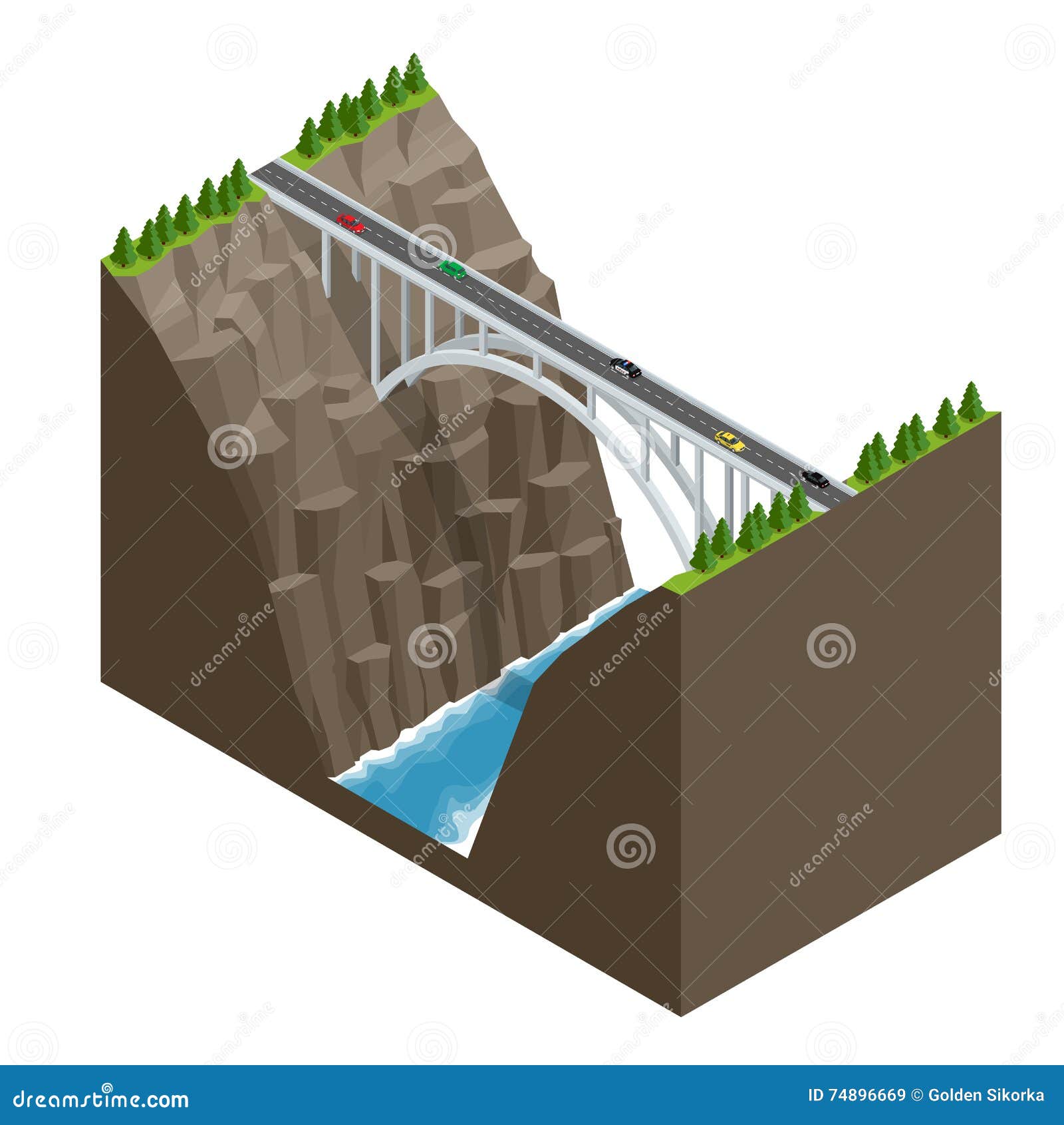 Bridge Over the River in the Mountains. Bridge Construction Flat ...