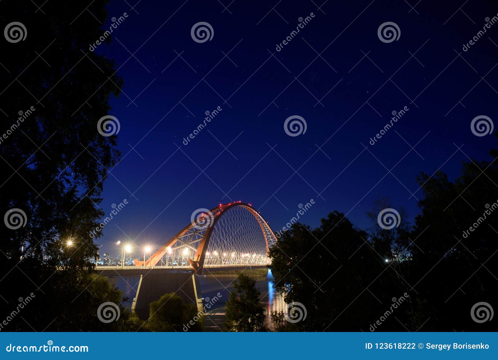 Bridge Over the River Ob Night. Stock Photo - Image of transport ...