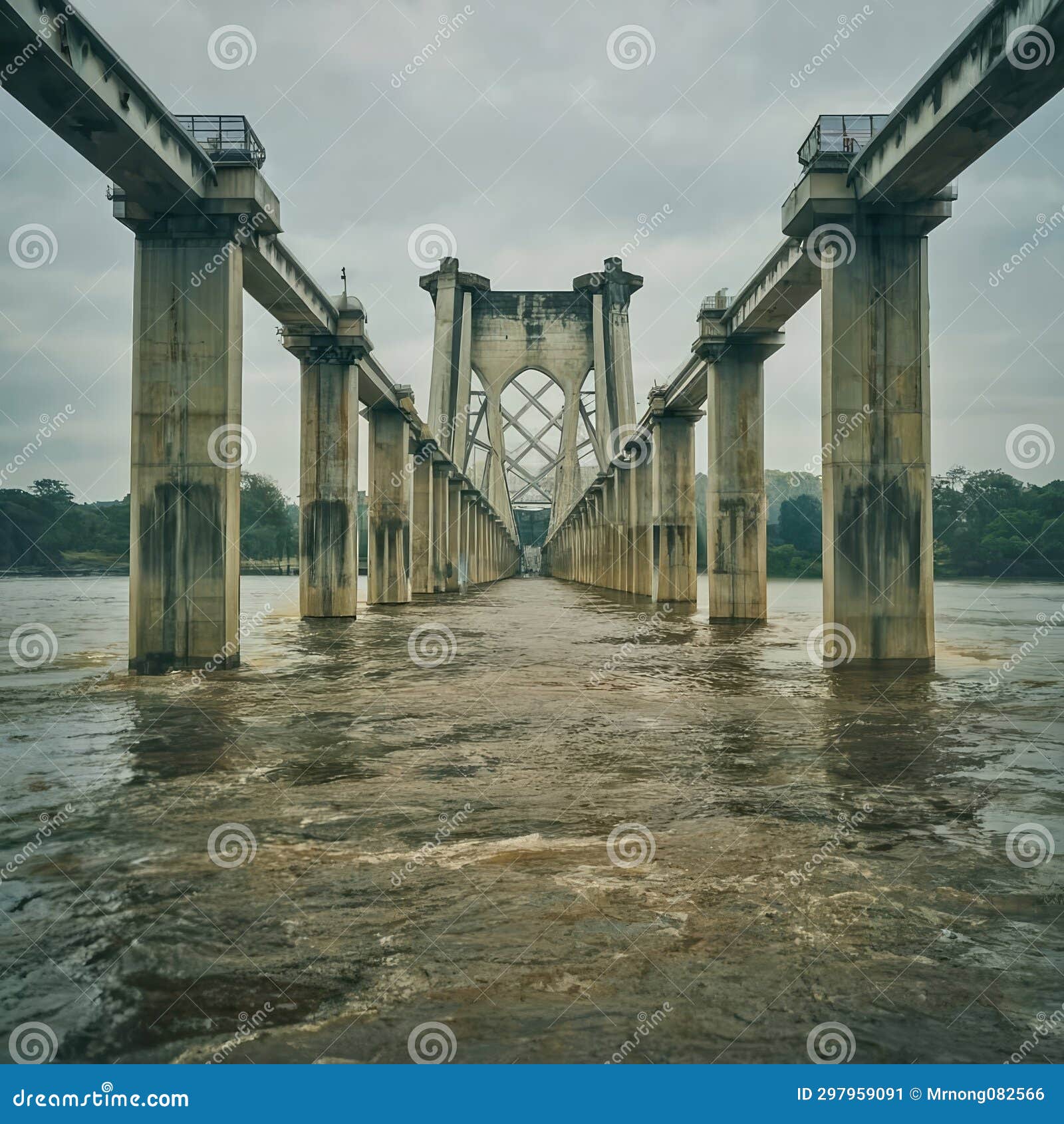 The Bridge Over the River Was Flooded Stock Image - Image of ...