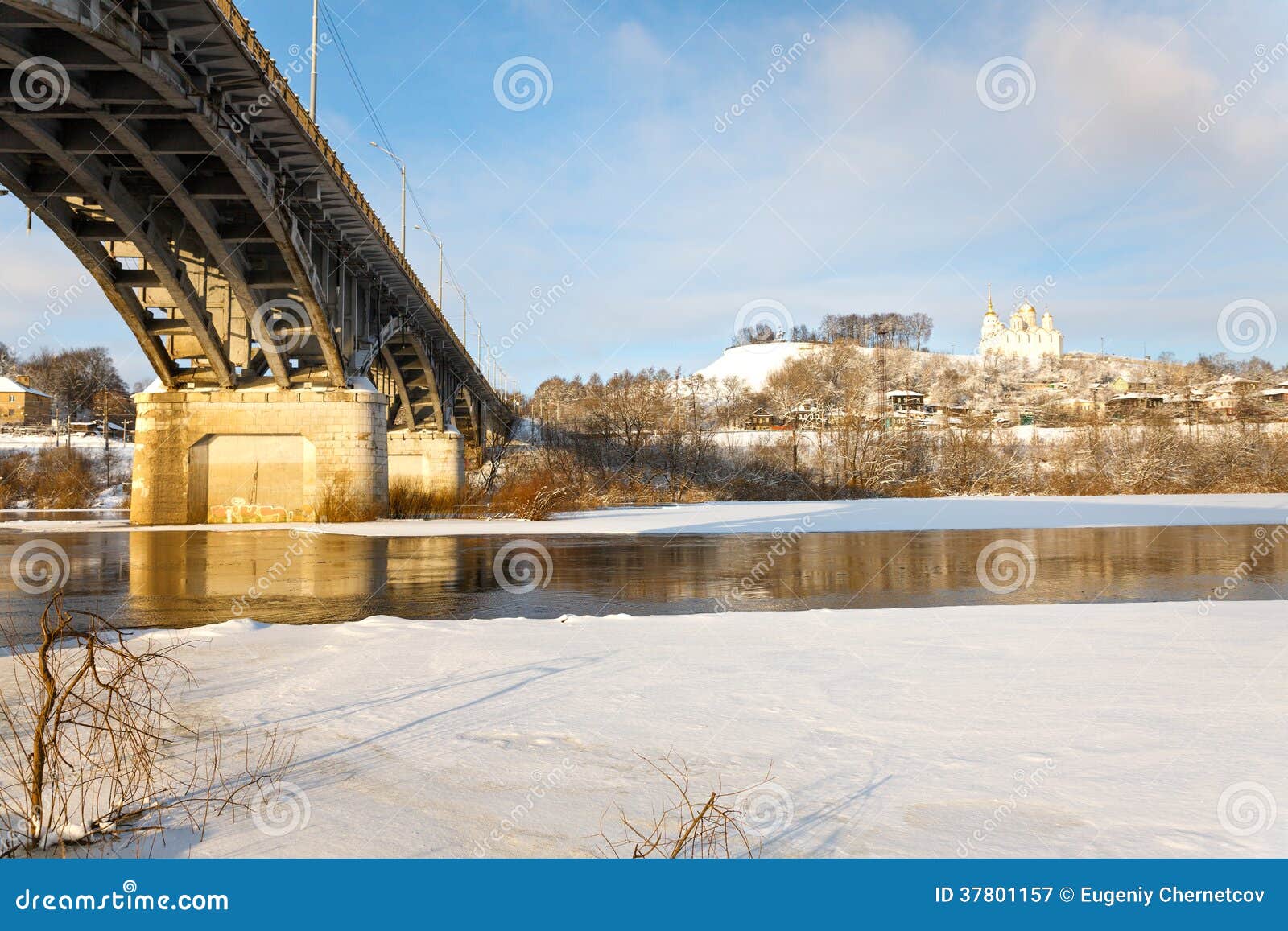 Bridge Over the River in Winter Stock Image - Image of bridge, building ...