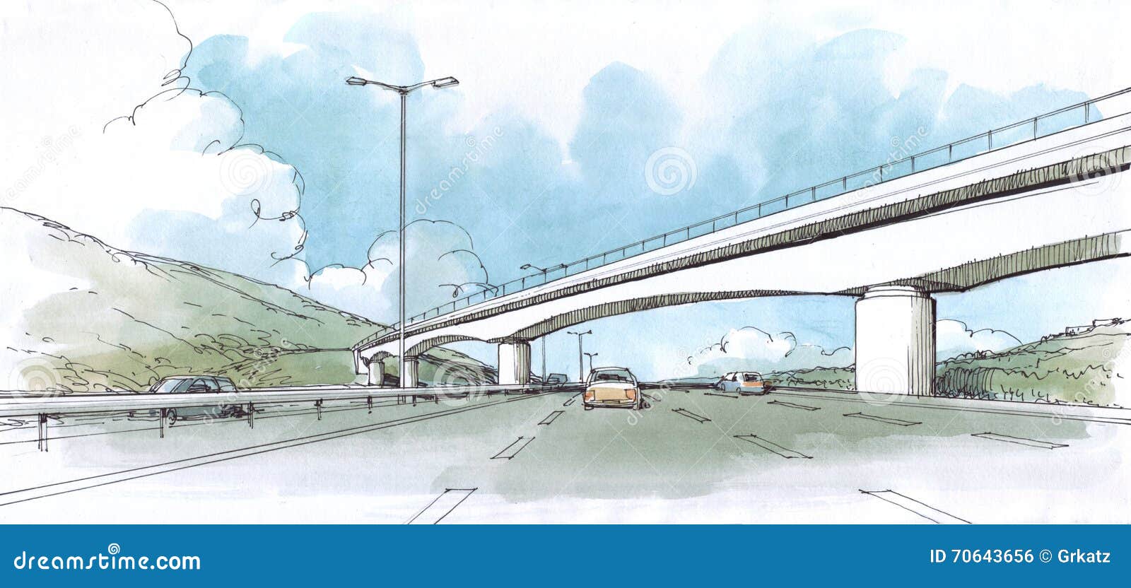 Bridge over the road stock illustration. Illustration of autobahn ...