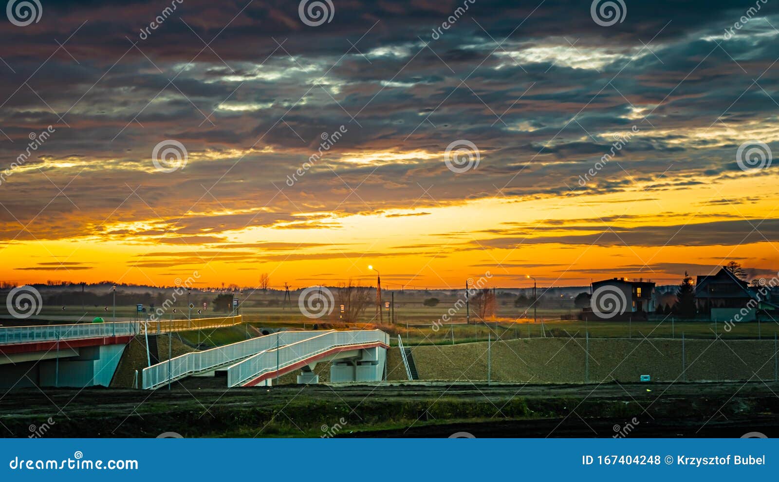 Bridge Over the Road on the Background of Sunset Stock Photo - Image of ...