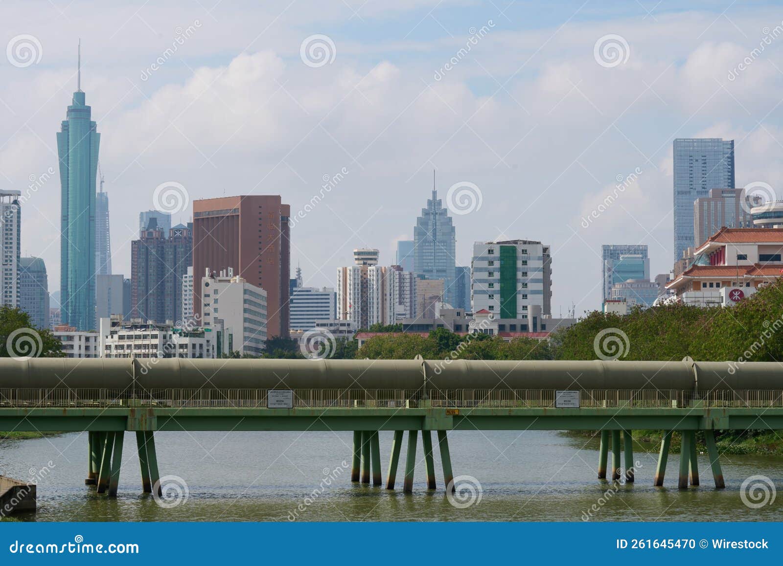 Bridge Over the Sheung Yu River and Buildings in the Background ...