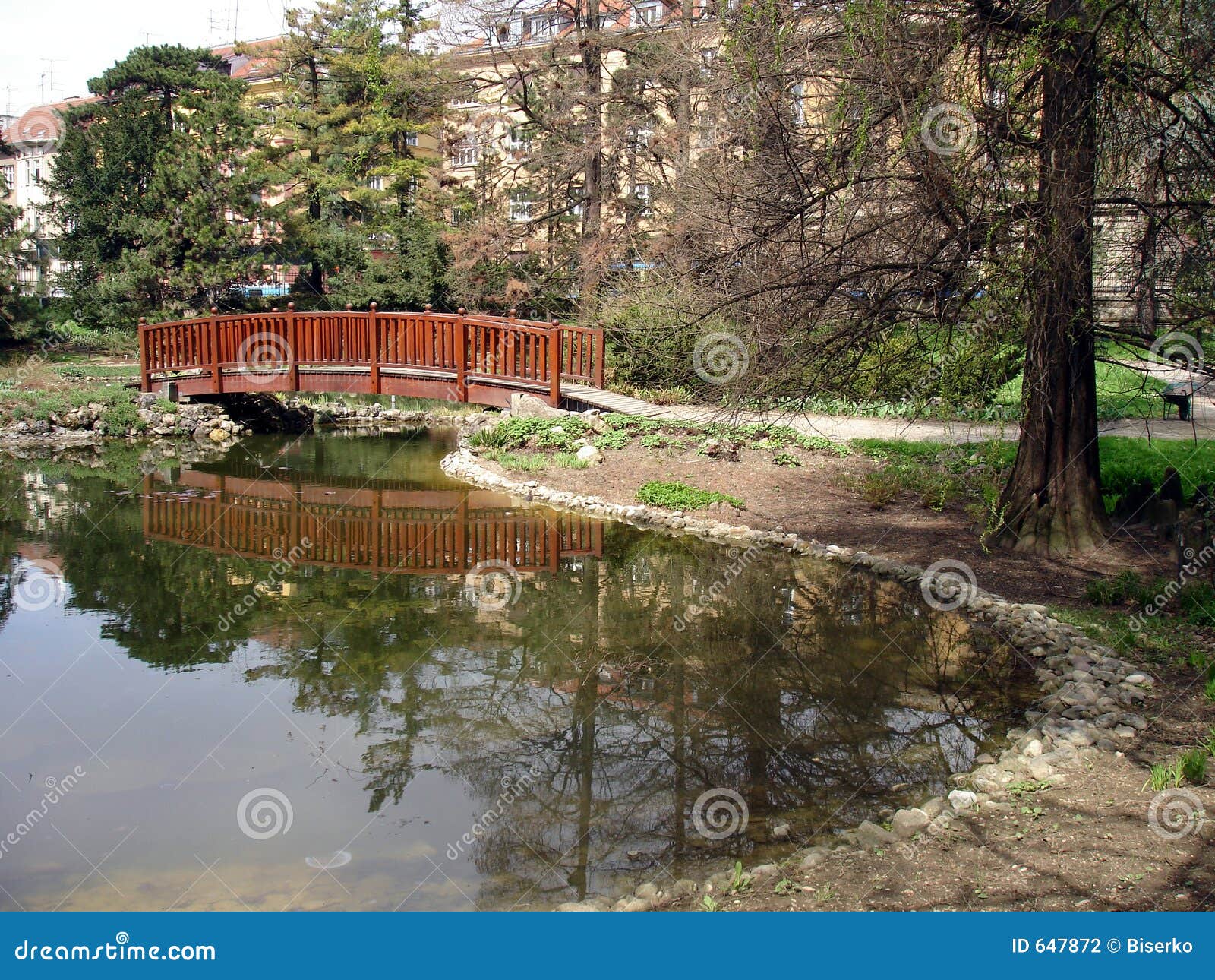Bridge over small lake stock photo. Image of wood, water - 647872