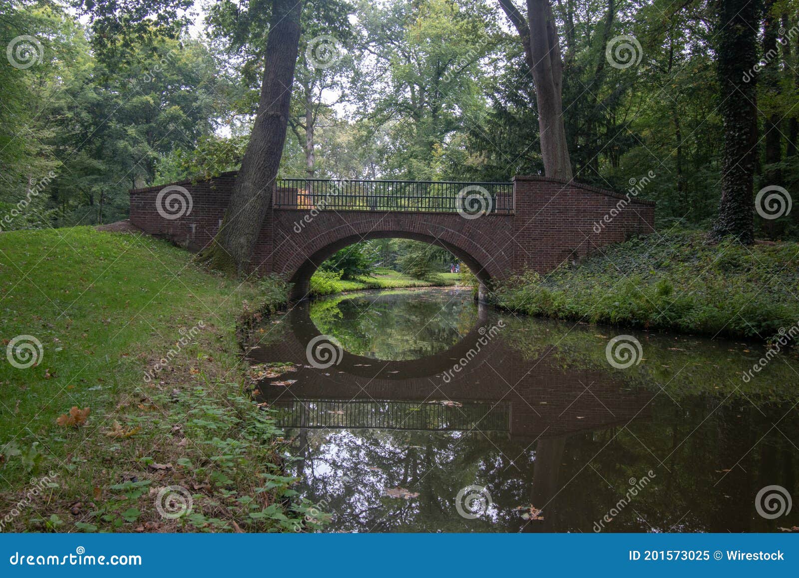 Bridge Over a Small Lake Surrounded by Greenery in a Bremen Park ...