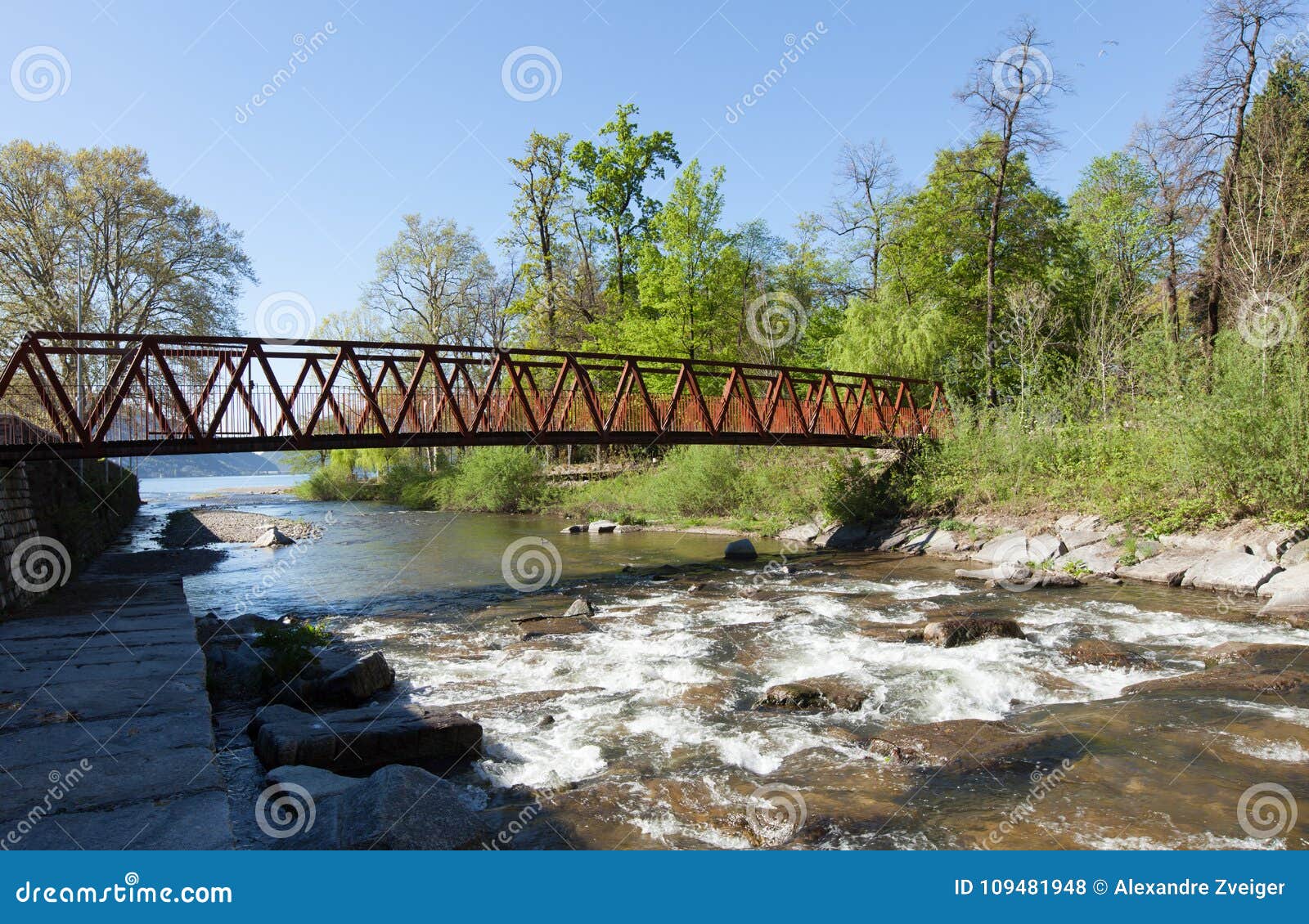 Bridge Over the River in Lugano in the Spring Stock Photo - Image of ...