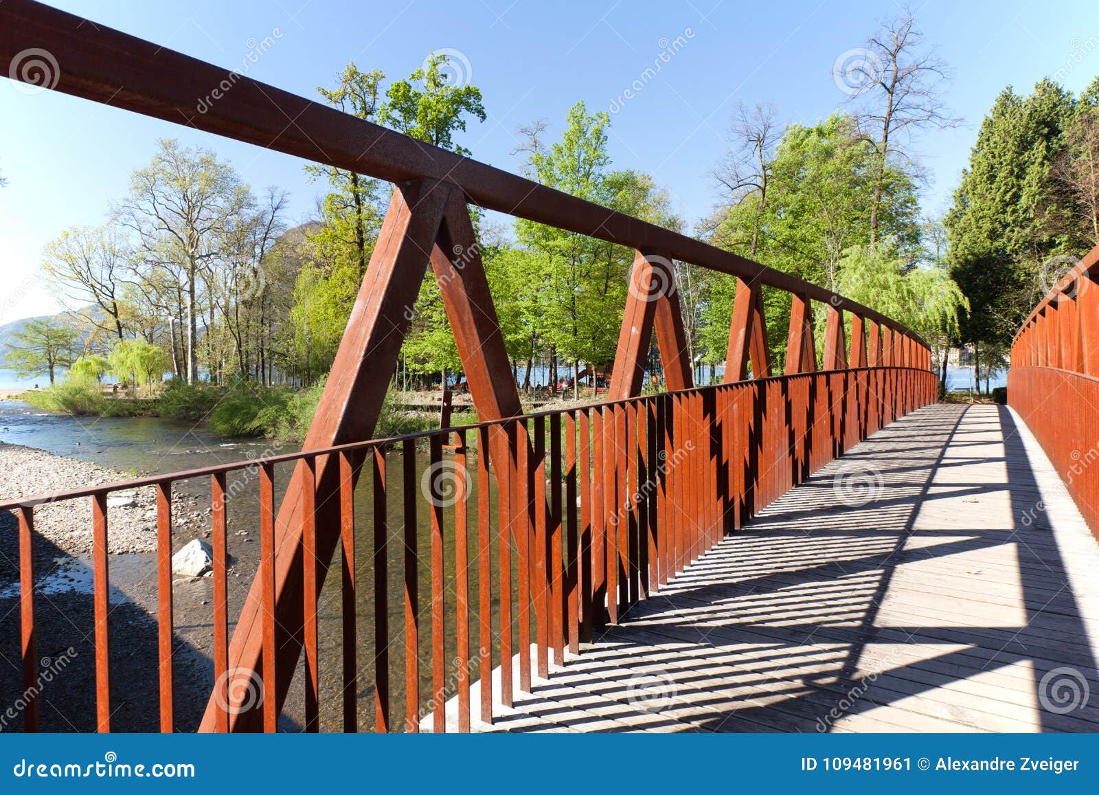 Bridge Over the River in Lugano in the Spring Stock Image - Image of ...
