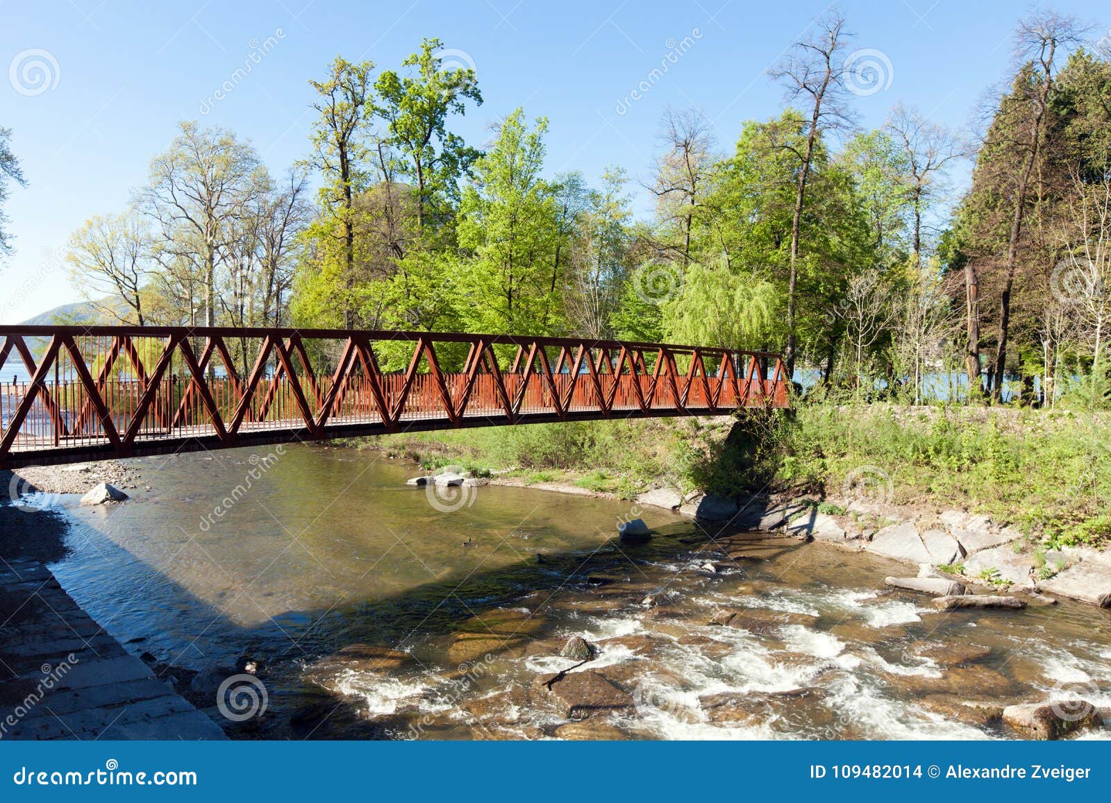Bridge Over the River in Lugano in the Spring Stock Photo - Image of ...