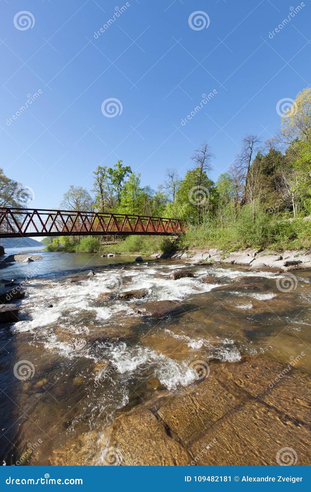Bridge Over the River in Lugano in the Spring Stock Image - Image of ...