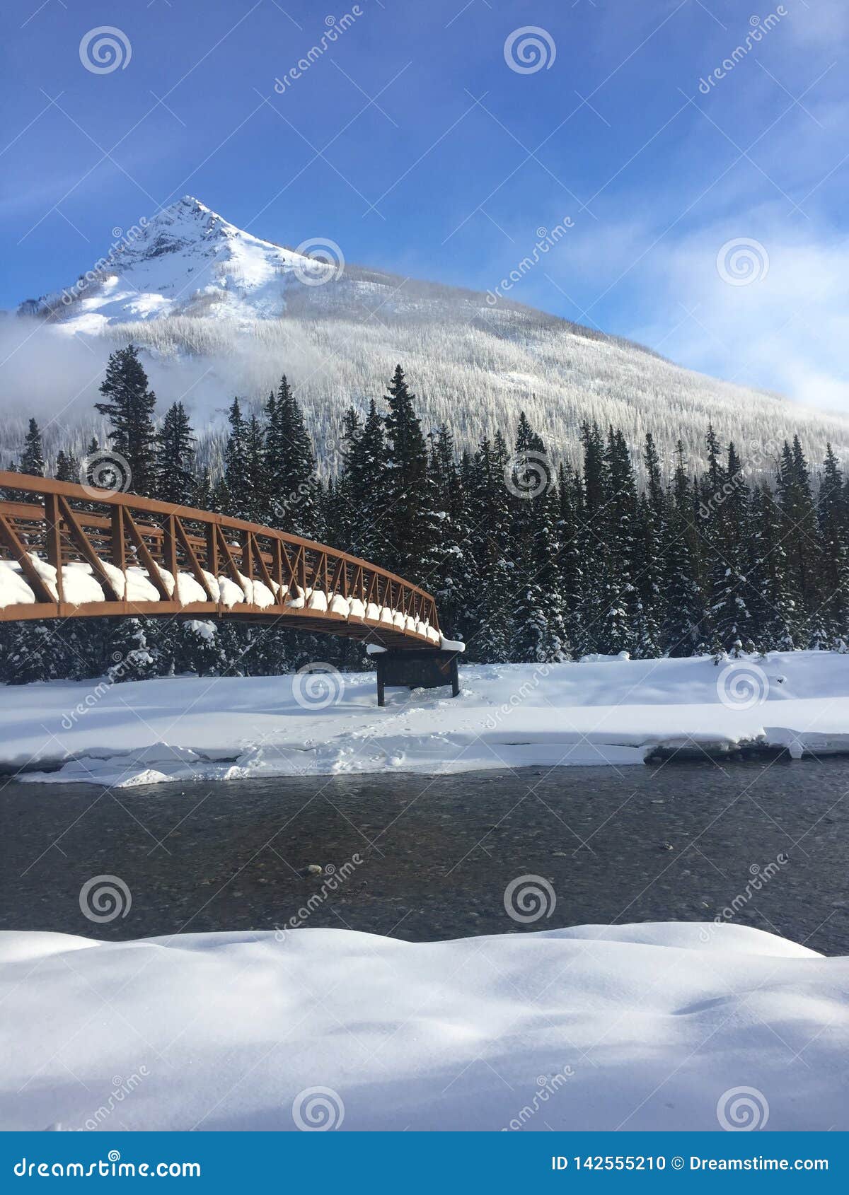 Bridge over snowy river stock photo. Image of snow, bridge - 142555210