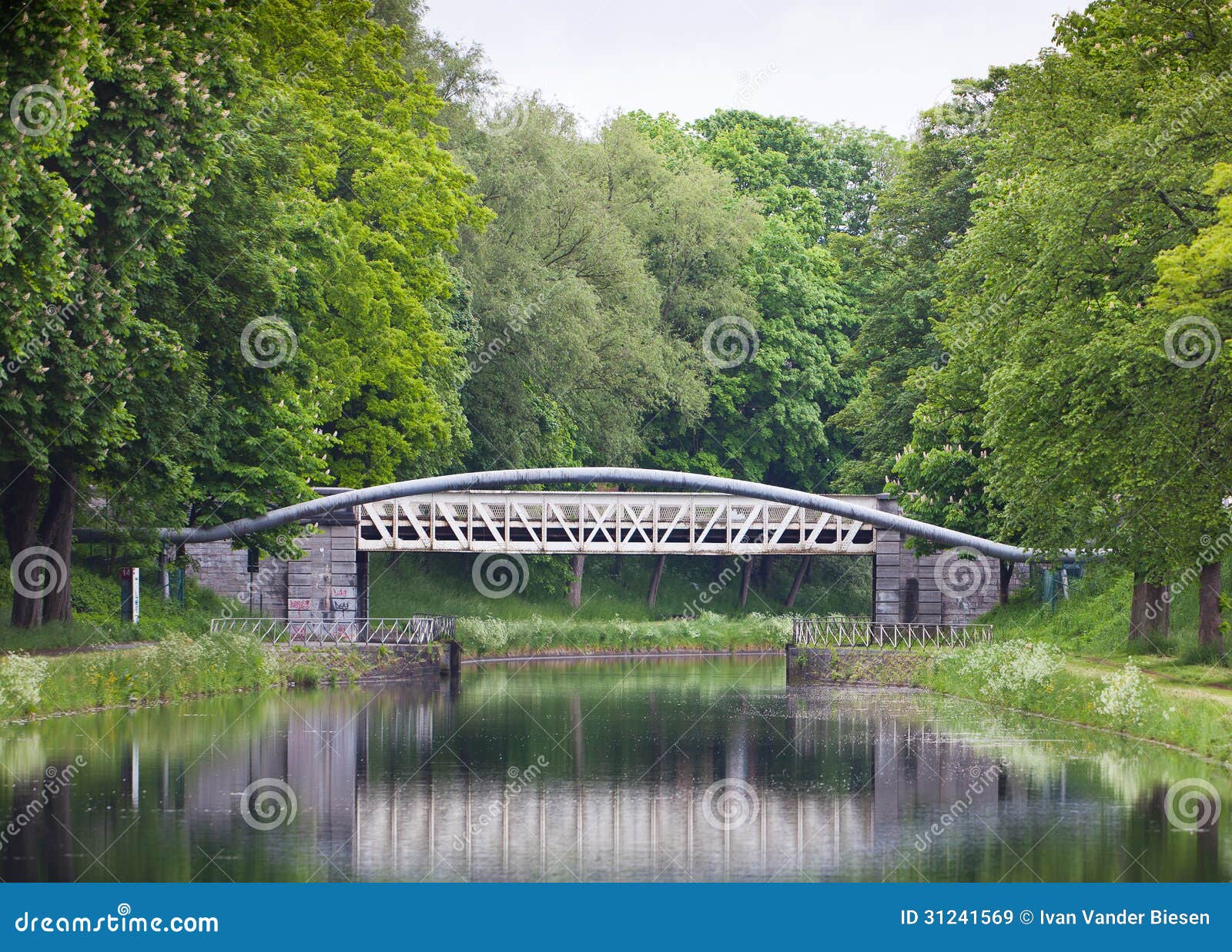 Modern Pedestrian Bridge Water Stock Image - Image of european ...