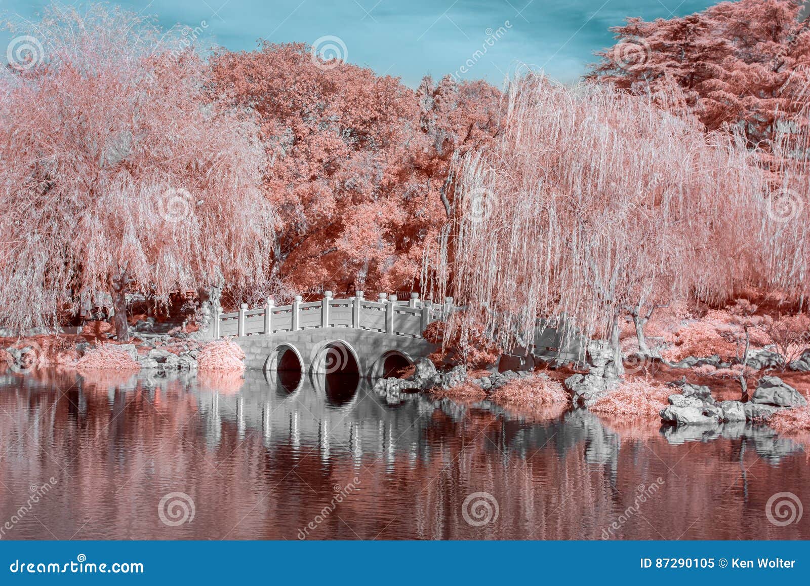 Bridge Over Water in Color Infrared Stock Image - Image of culture ...