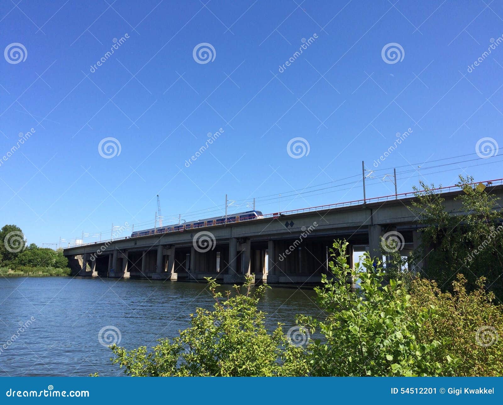 Bridge Over Water with Train Stock Image - Image of netherlands, train ...