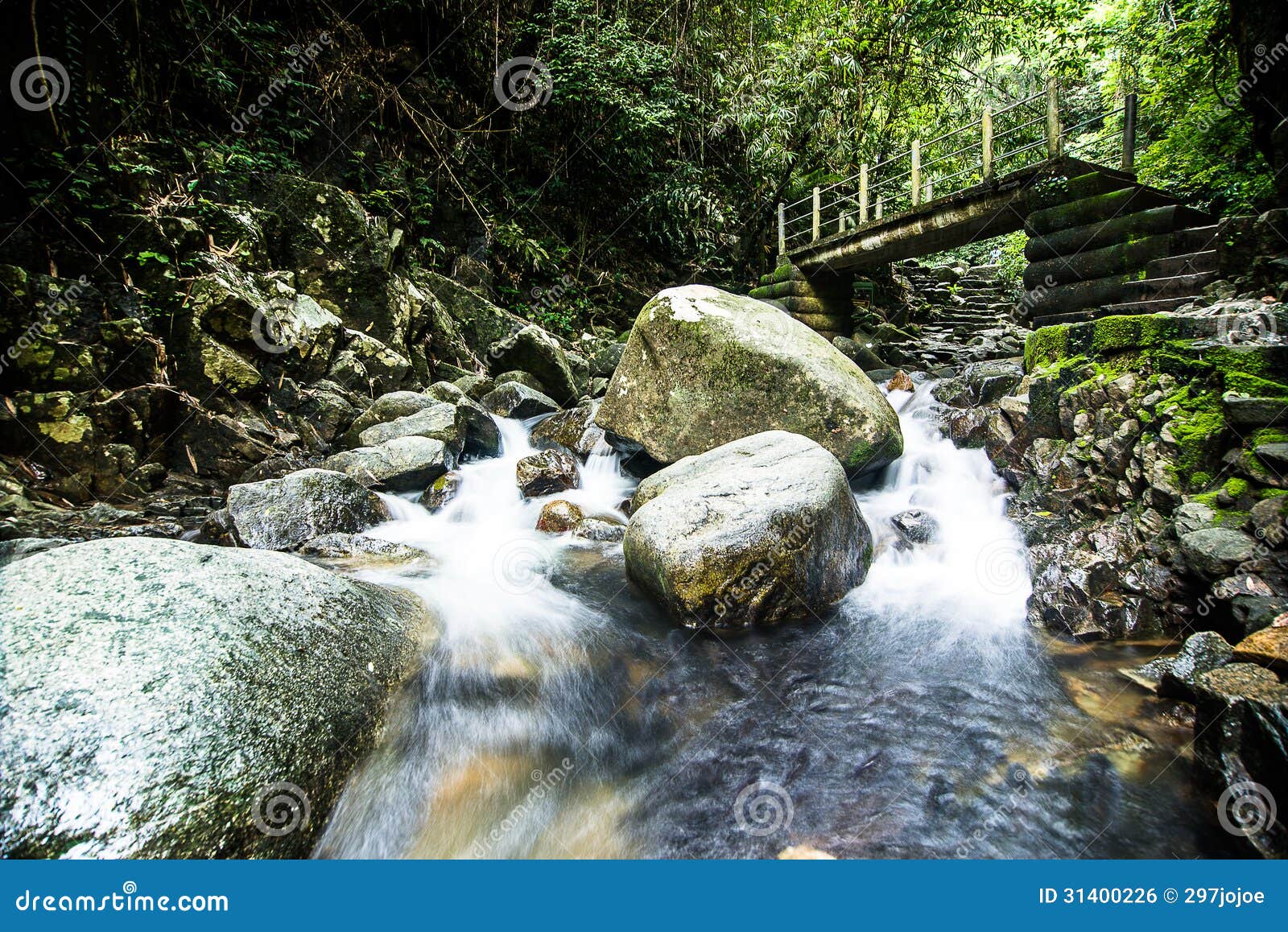 The Bridge Over the Waterfall Stock Photo - Image of green, steam: 31400226