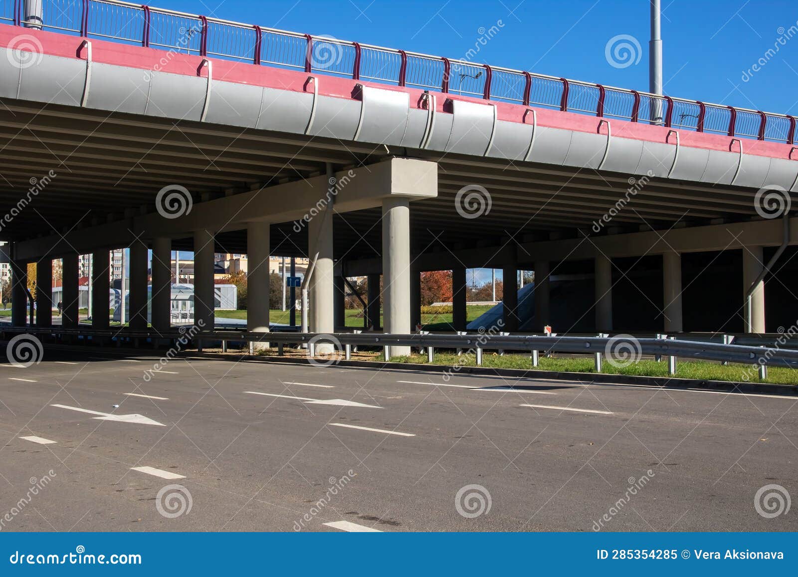 Bridge Over a Wide Road in Sunlight Stock Image - Image of city ...
