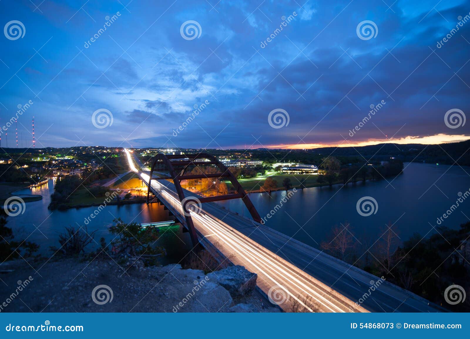 Bridge overlook at sunset. stock image. Image of cars - 54868073