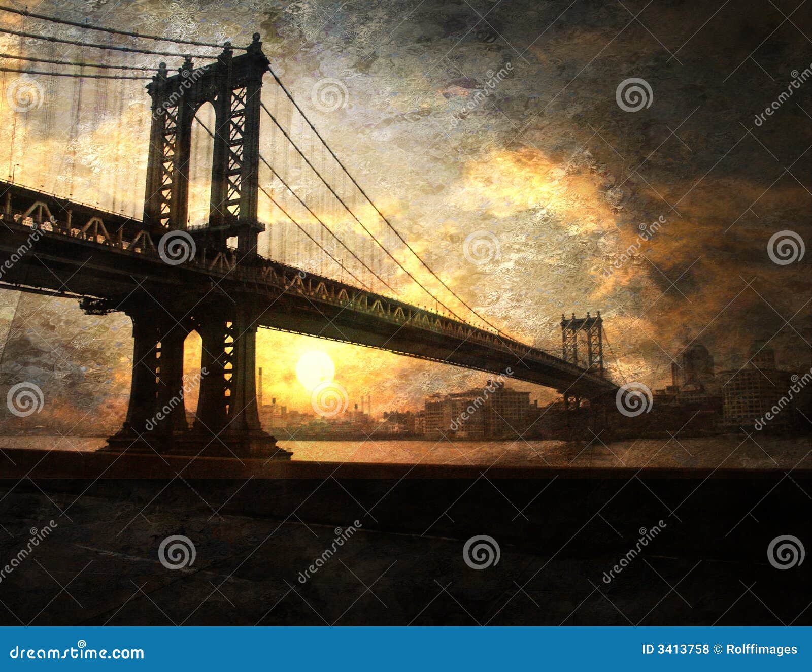 Bridge painting stock photo. Image of america, east, manhattan - 3413758