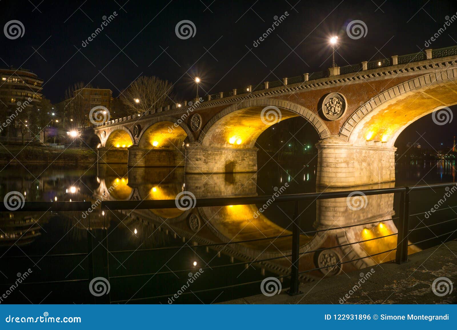 Bridge, Panorama of Turin at Night Stock Photo - Image of architecture ...