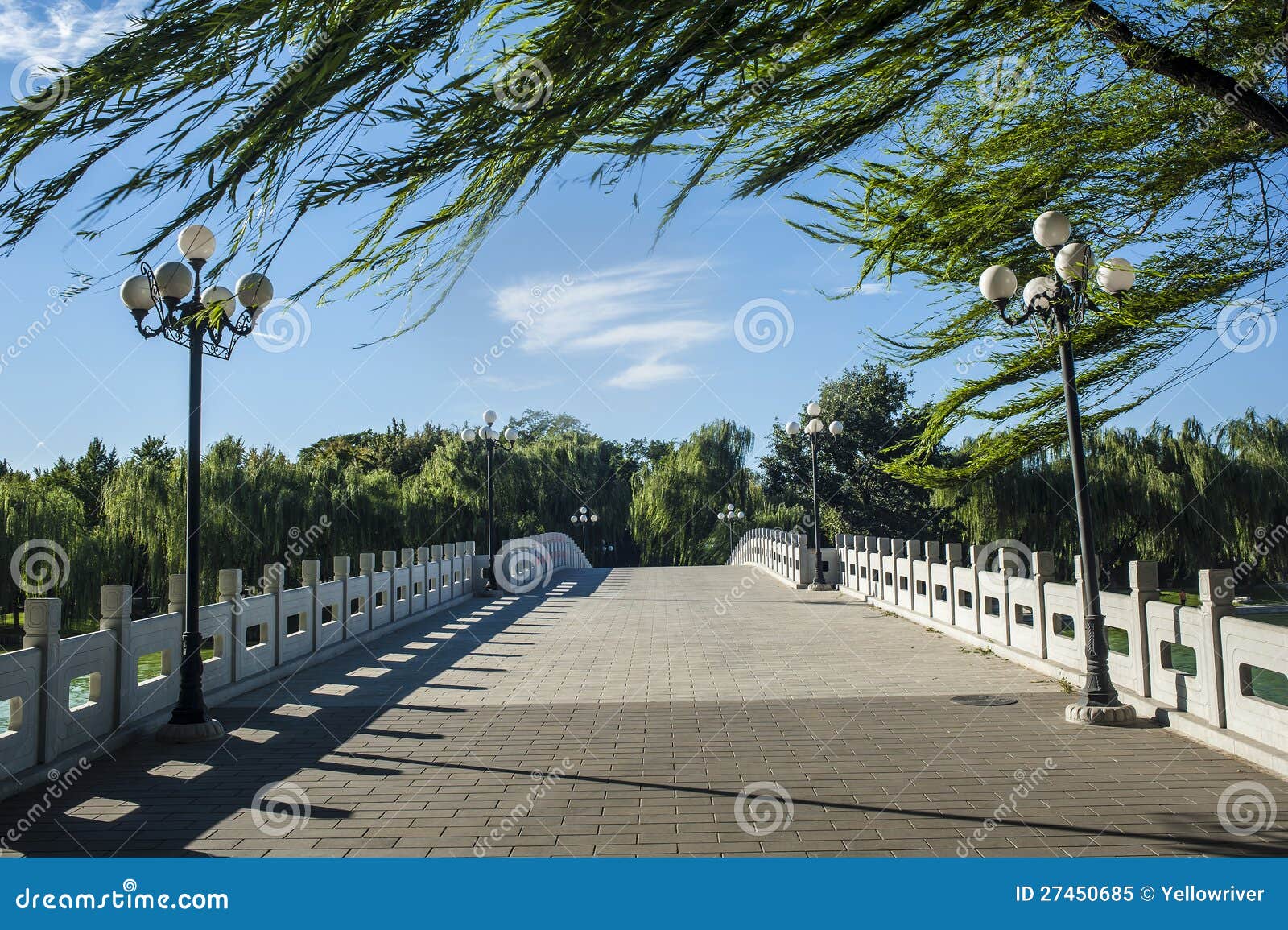 Bridge in a Park Under the Windy Day Stock Image - Image of landscape ...