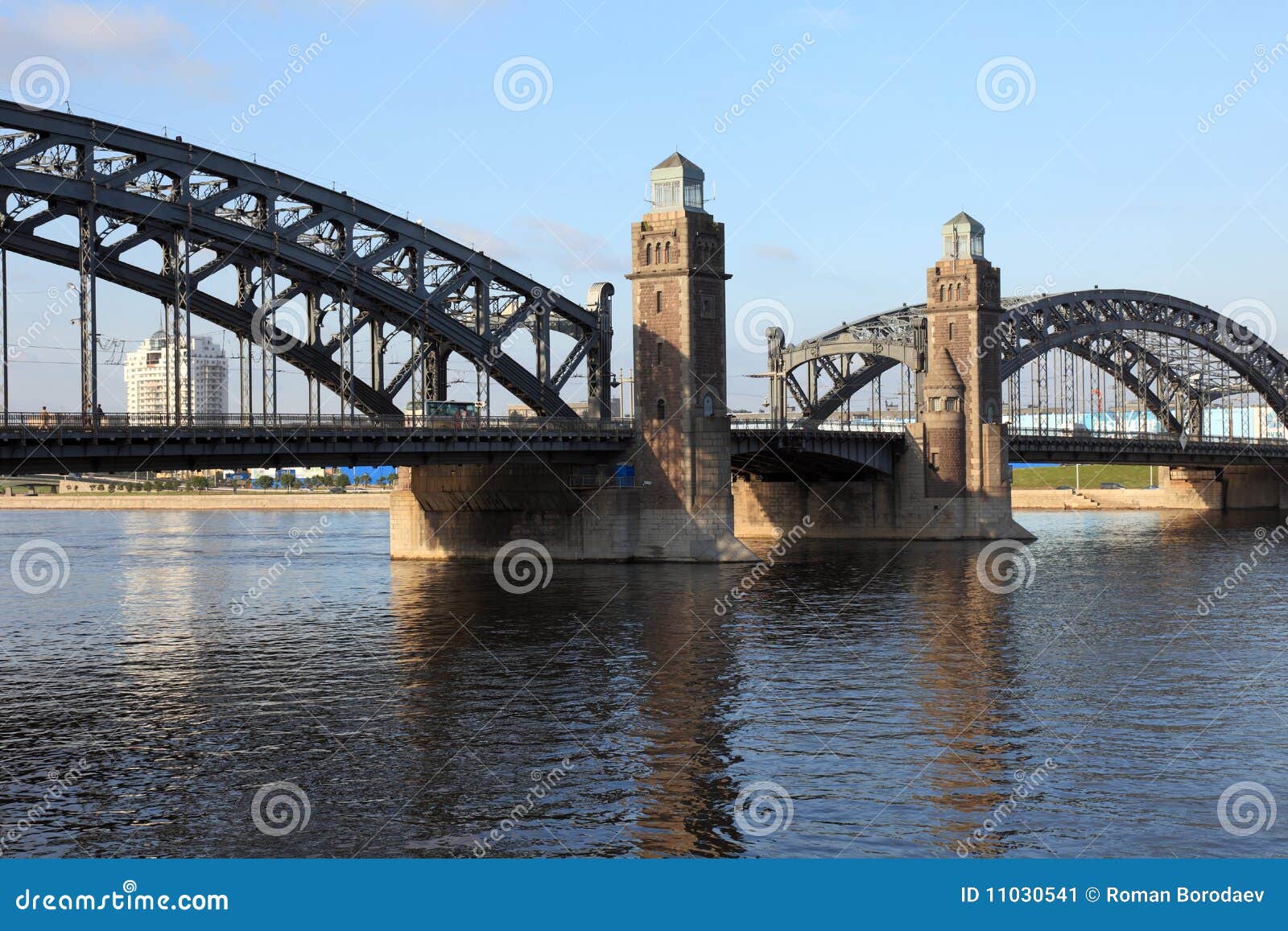 The Bridge of Peter the Great. Stock Image - Image of cityscape, mirror ...