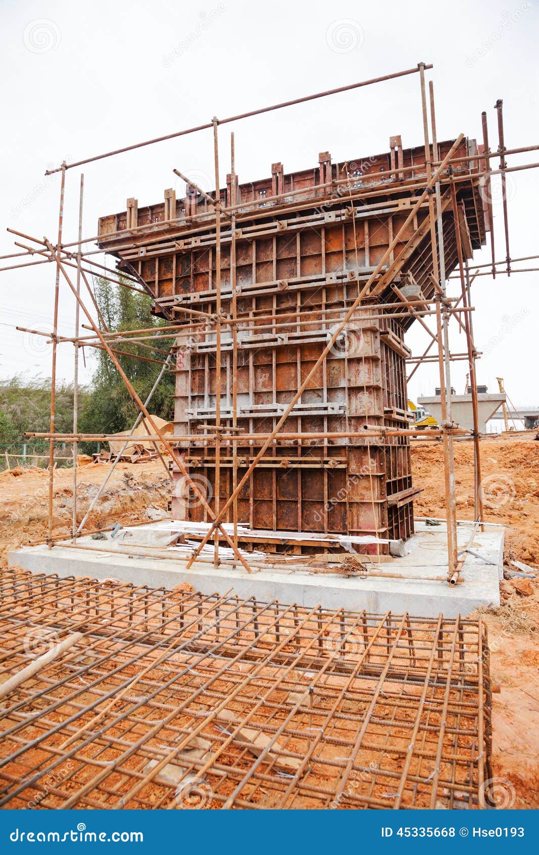 Reinforcing Bar For Bridge Construction Located In A Pile On The Ground ...