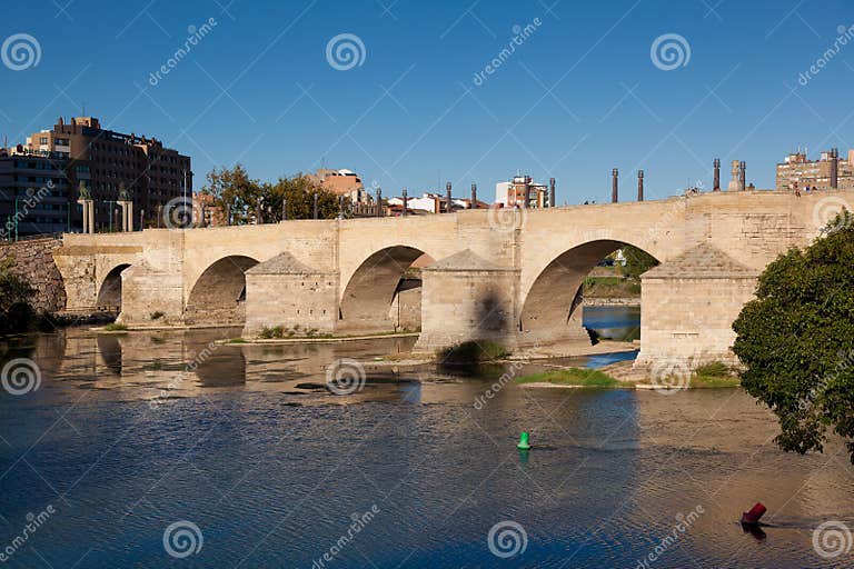 Bridge of the Pilar, Zaragoza Stock Image - Image of dark, history ...