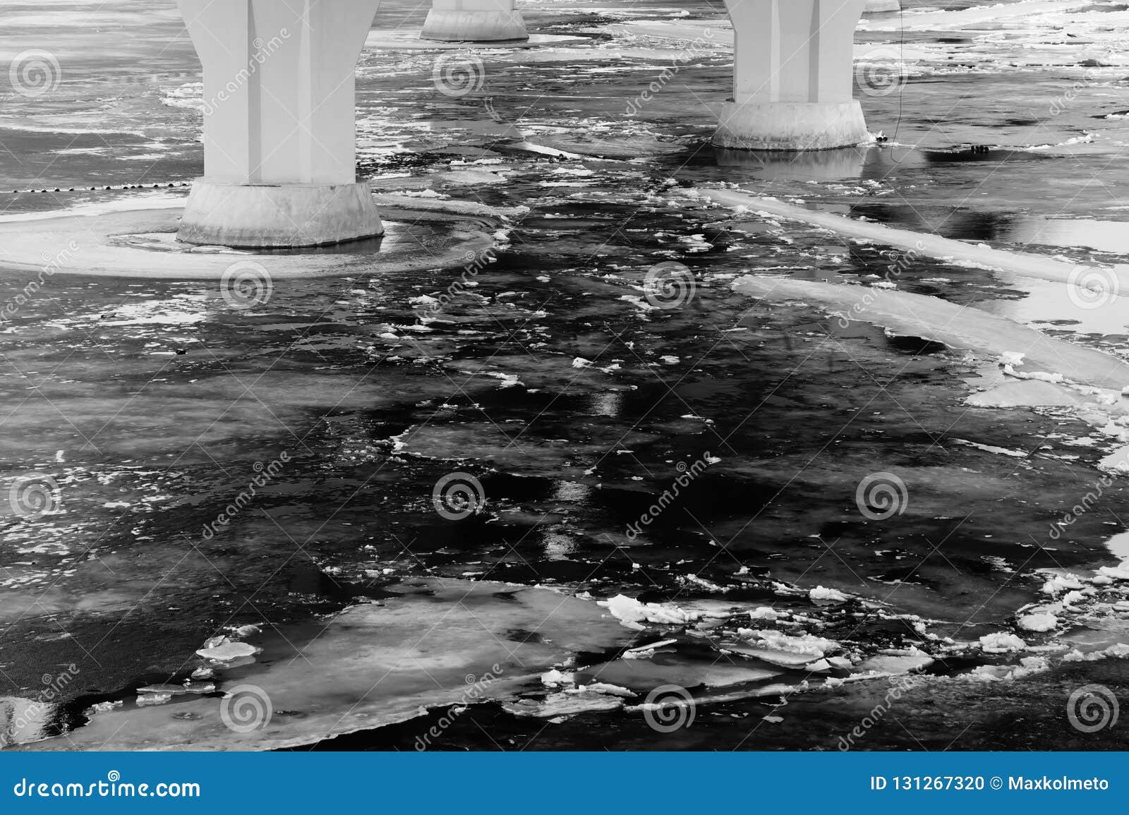 Bridge Pillars in the Cold Water Abstract Black and White Background ...