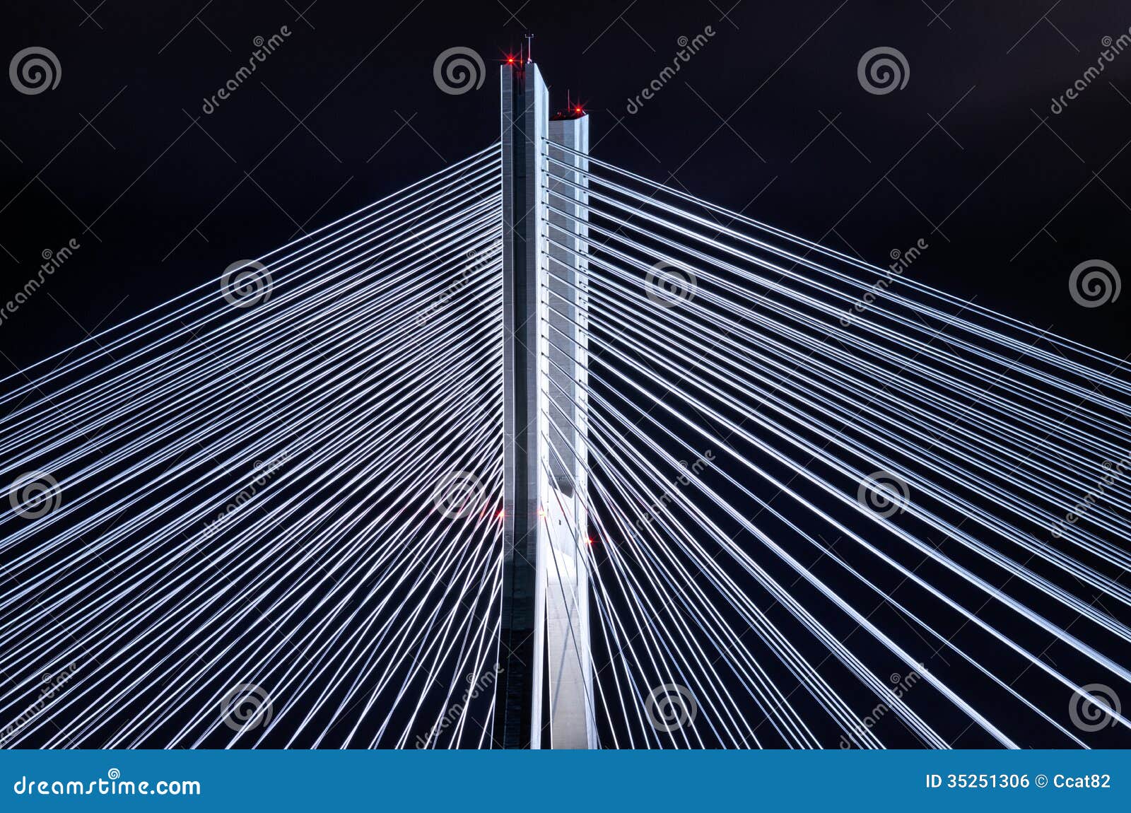 Bridge Pylon during the Night Stock Photo - Image of building ...