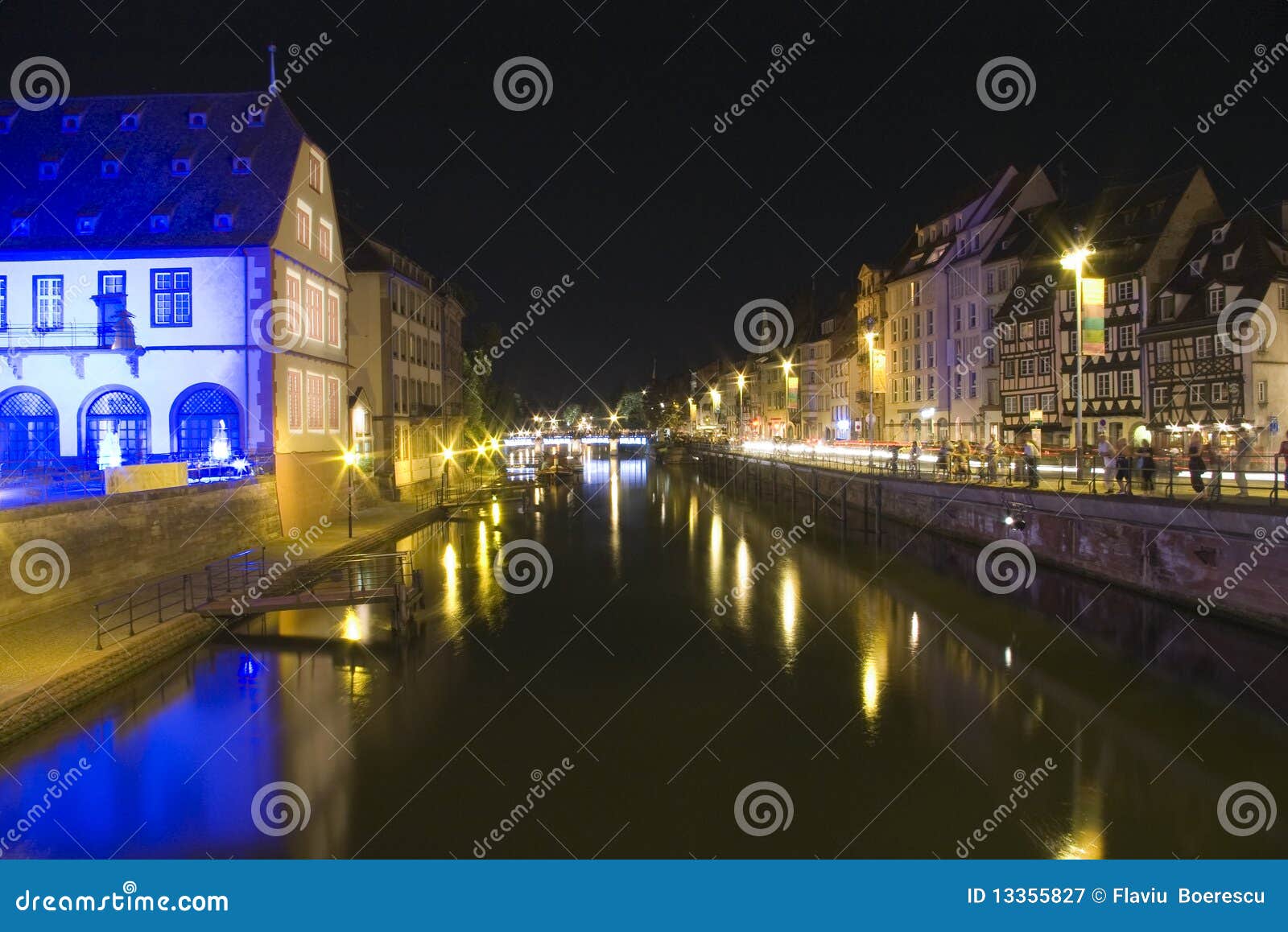 Bridge and Quay in Old Town Strasbourg by Night Stock Image - Image of ...