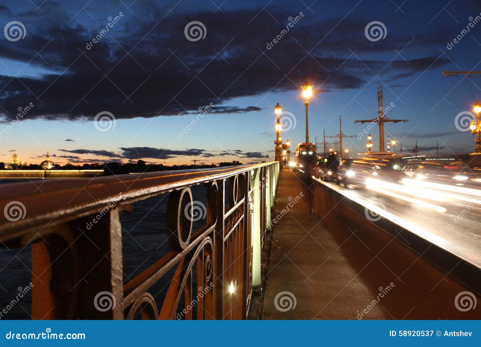 Bridge Railing on the Night. Stock Image - Image of long, evening: 58920537
