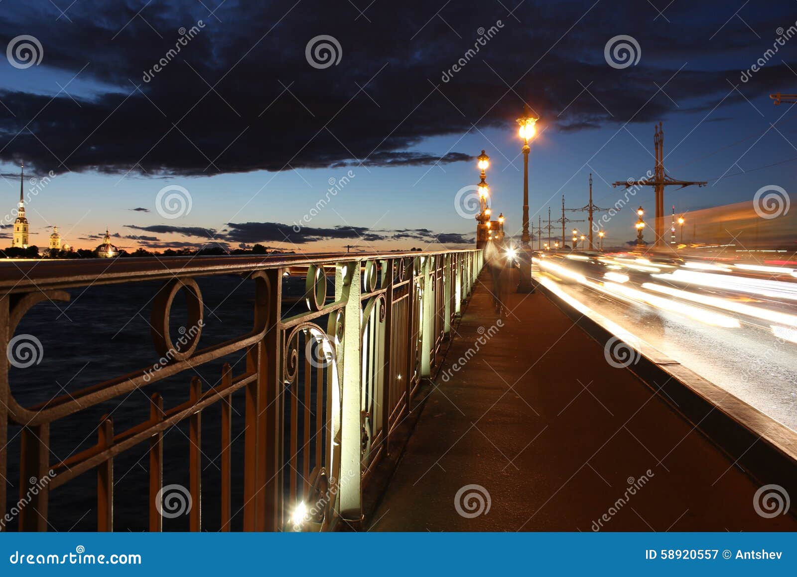 Bridge Railing on the Night. Stock Image - Image of landscape, fast ...