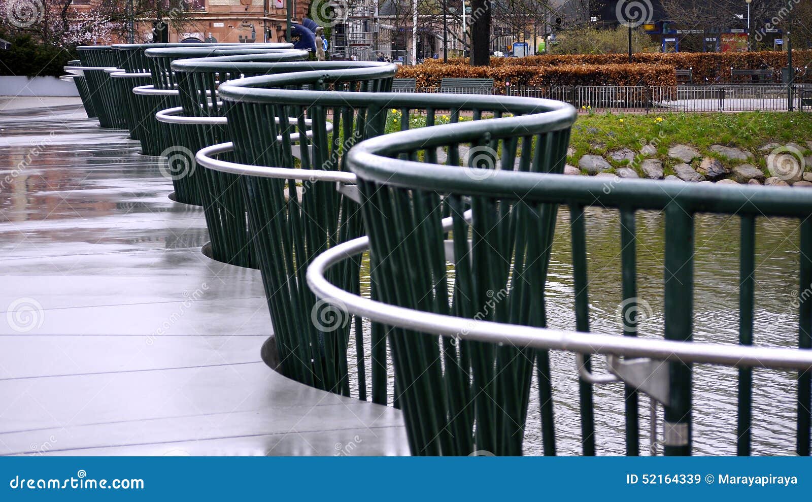 Decorative Bridge Over Water in Rain Stock Image - Image of curved ...