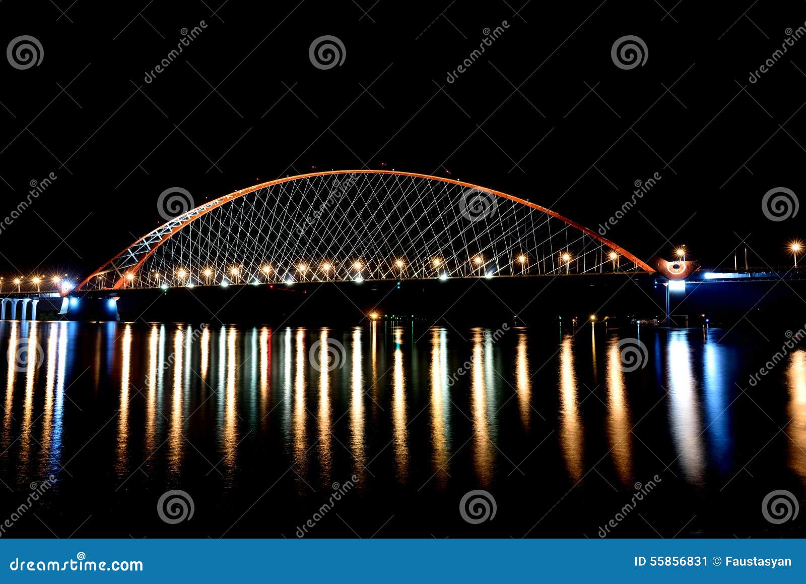 Bridge with Red Arch in Night Light Stock Image - Image of phenomenon ...