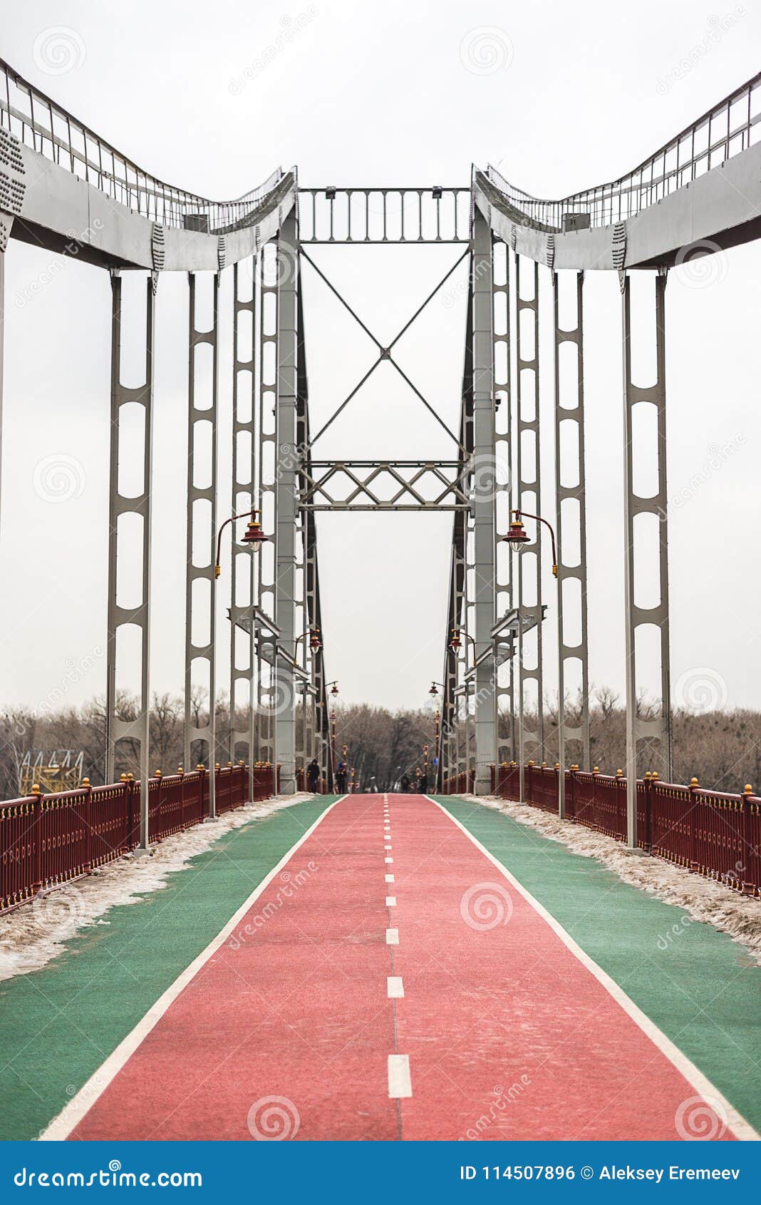 Bridge with Red Road with Markings Stock Photo - Image of dividing ...