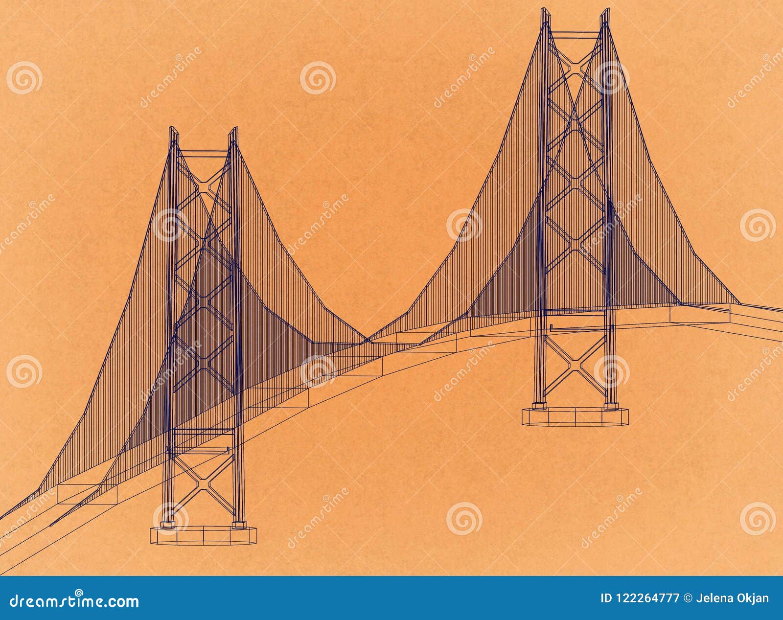Bridge - Retro Architect Blueprint Stock Illustration - Illustration of ...