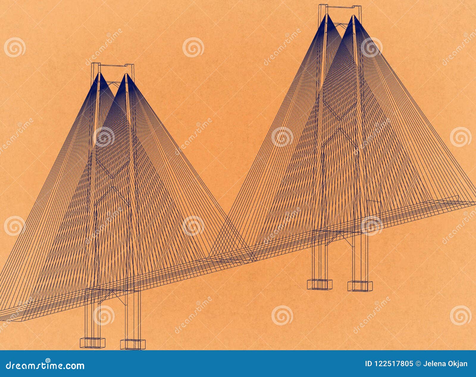 Bridge - Retro Architect Blueprint Stock Illustration - Illustration of ...