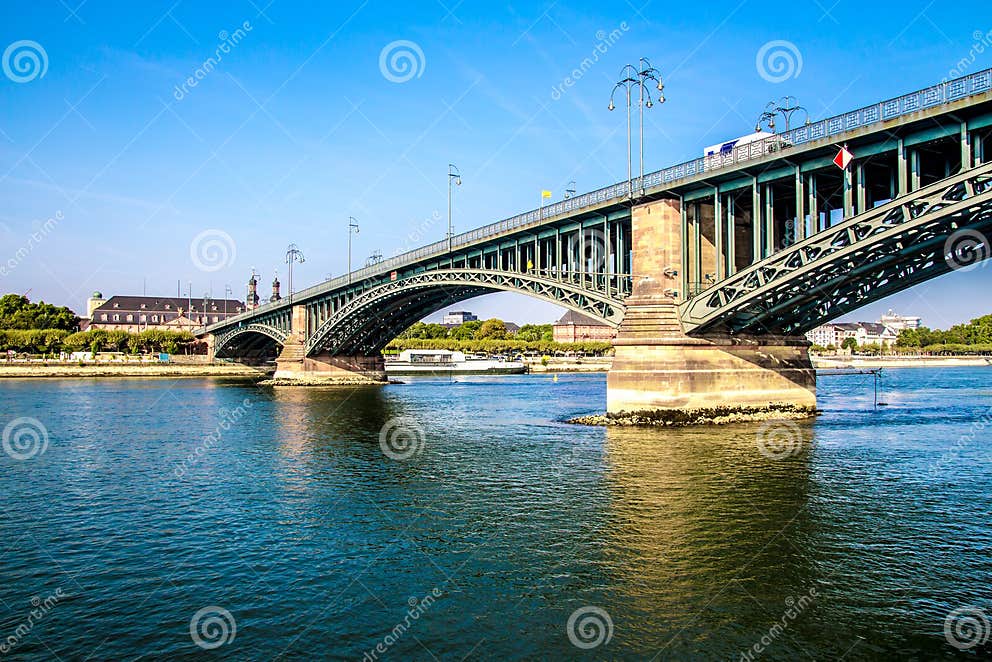 Bridge on the Rhine River, in Mainz, Germany Stock Photo - Image of ...